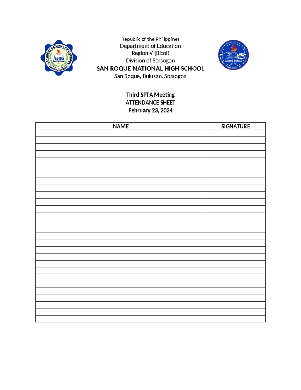 Attendance - Copysa - asdfgh - Republic of the Philippines Department ...