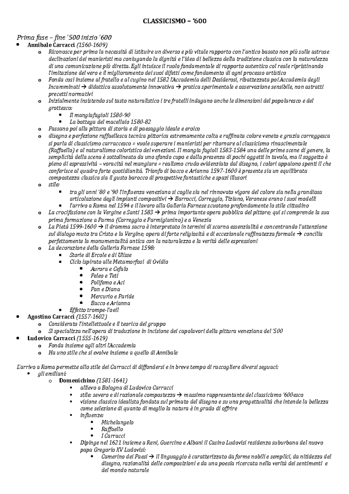 Classicismo – ‘600 - Riassunto\Mappa - CLASSICISMO – ‘ Prima fase ...