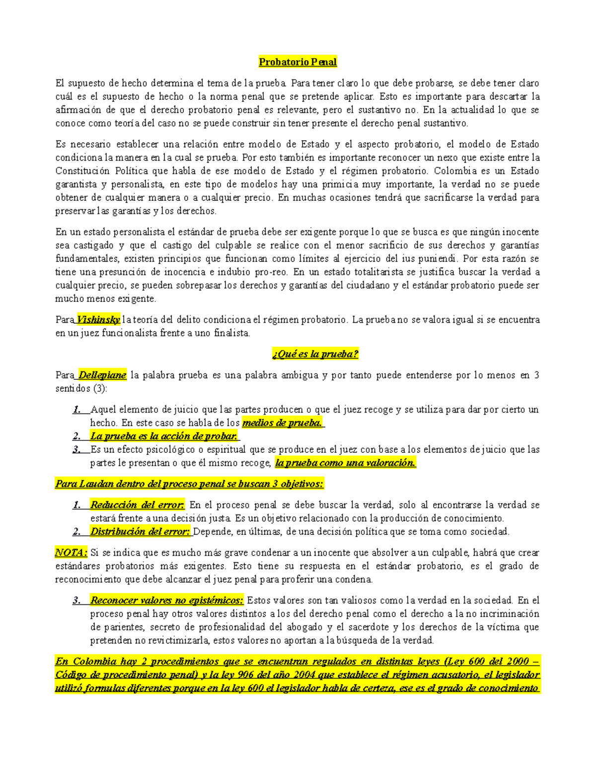 Resumen Probatorio - .... ... .... - Probatorio Penal El supuesto de ...