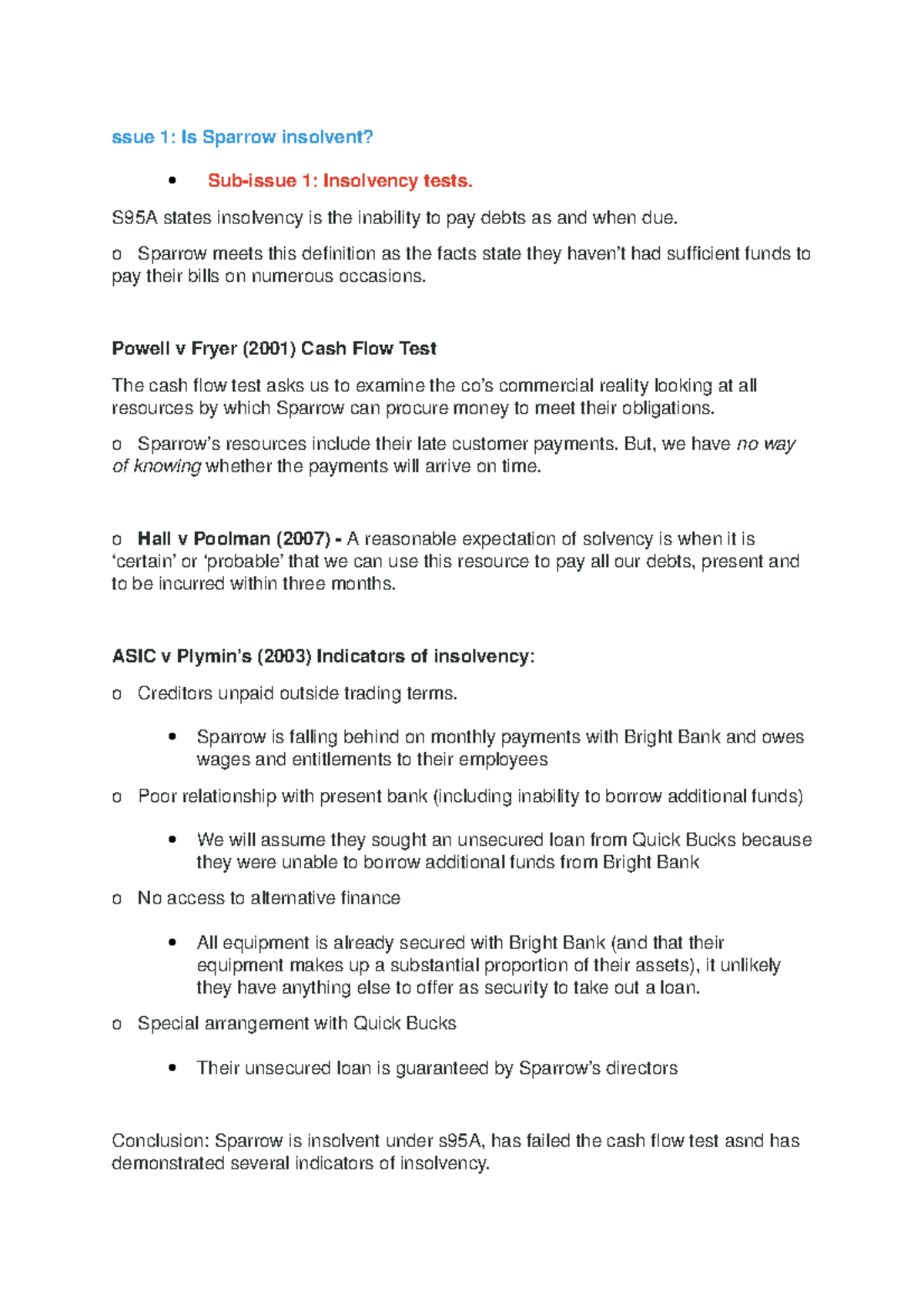 Seminar 9 questions for law- HIRAC method - ssue 1: Is Sparrow ...