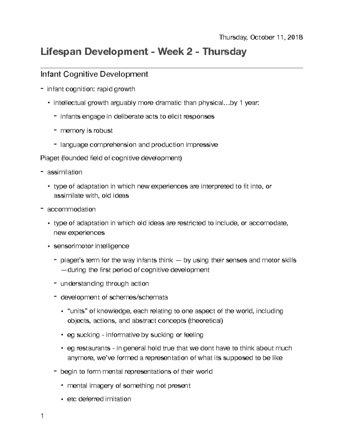 Lifespan Week Two - Thursday - Lifespan Development - Week 2 - Thursday ...