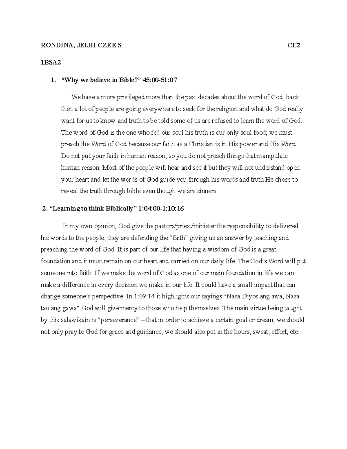 Summary of bible lecture midterm - RONDINA, JEIJH CZEE S. CE 1BSA 1 ...