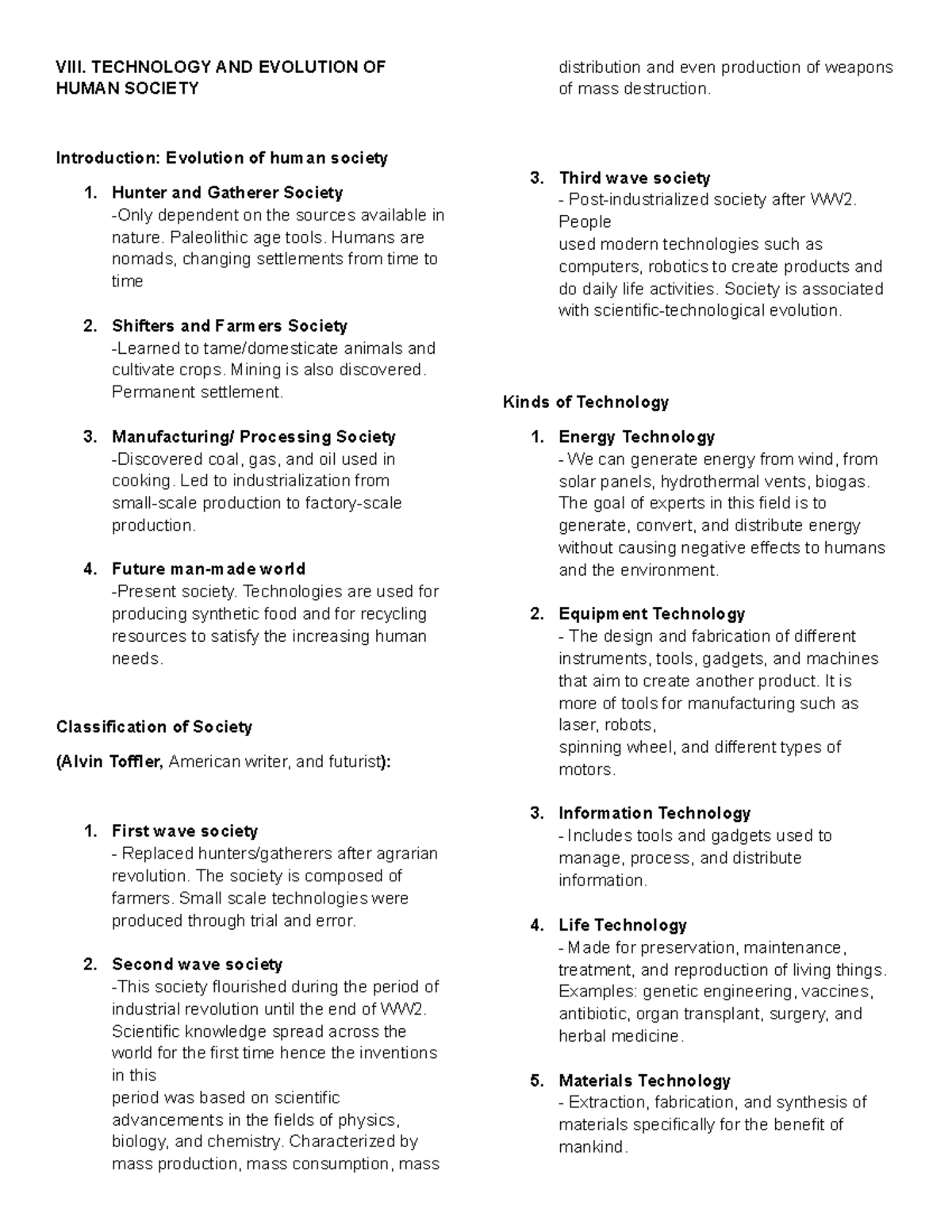 STS REVIEWER - A.Y. 2022 - 2023 - VIII. TECHNOLOGY AND EVOLUTION OF ...