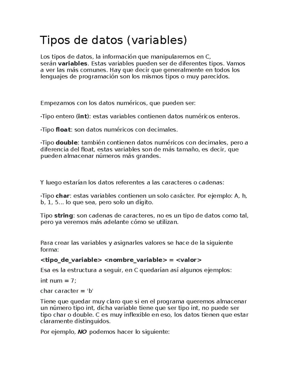 Expo4 - espero q te sirva - Tipos de datos (variables) Los tipos de ...