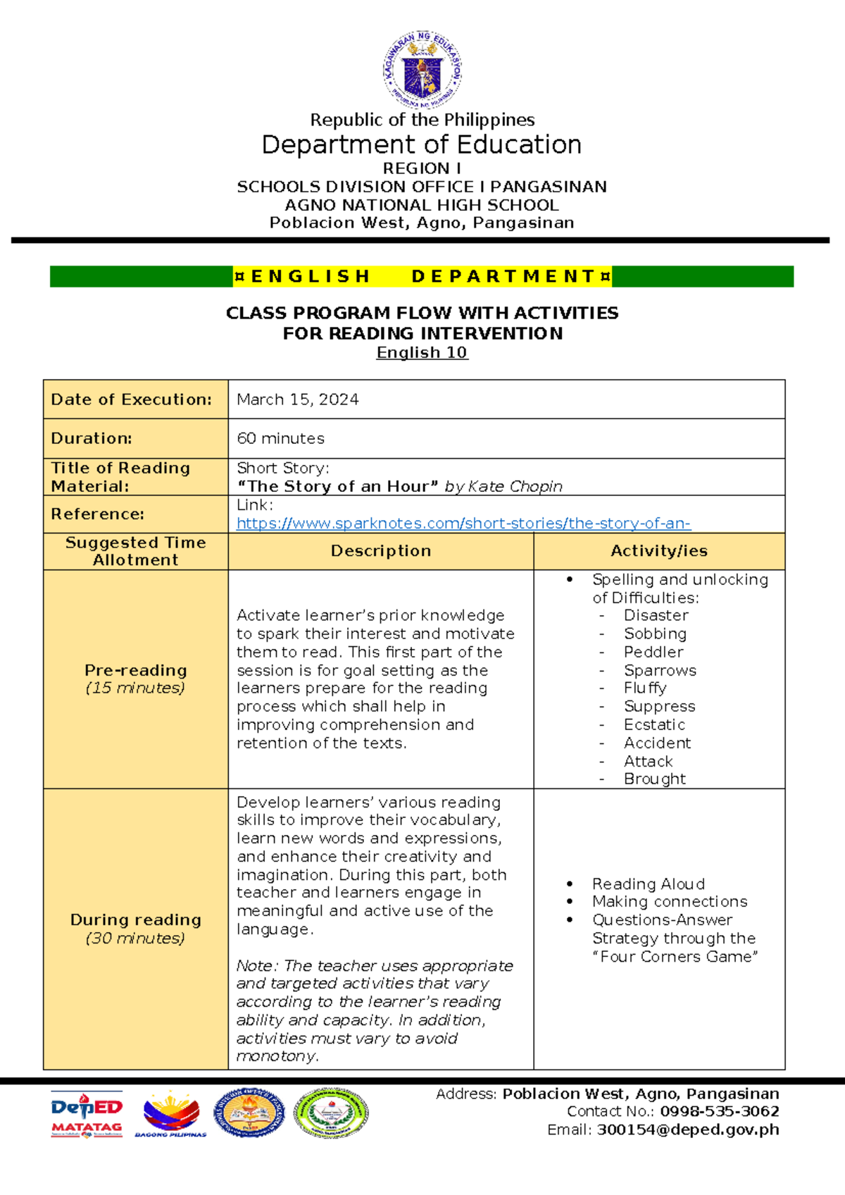 Week 7 intervention - catch up friday lesson plan - Department of ...