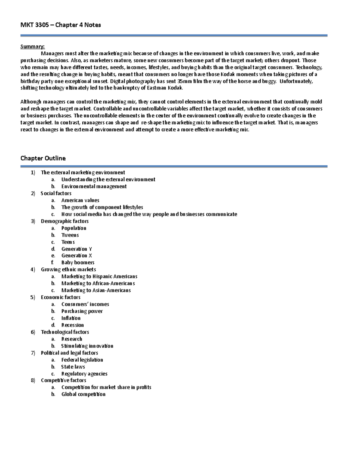 Chapter 4 Notes - MKT 3305 - MKT 3305 – Chapter 4 Notes Summary ...