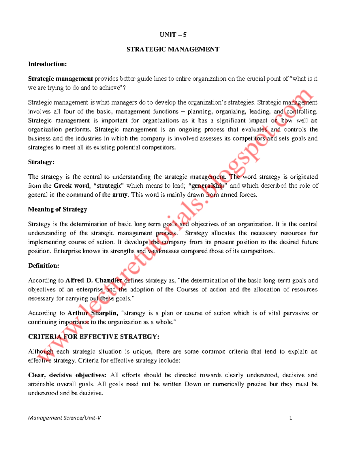 UNIT-5 - it will useful to c.s.e students - UNIT – 5 STRATEGIC ...