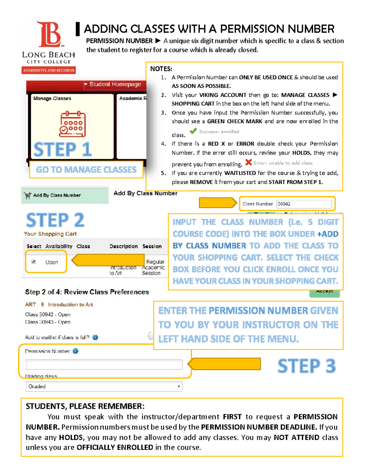 Adding Classes with a Permission Number - ADDING CLASSES WITH A ...