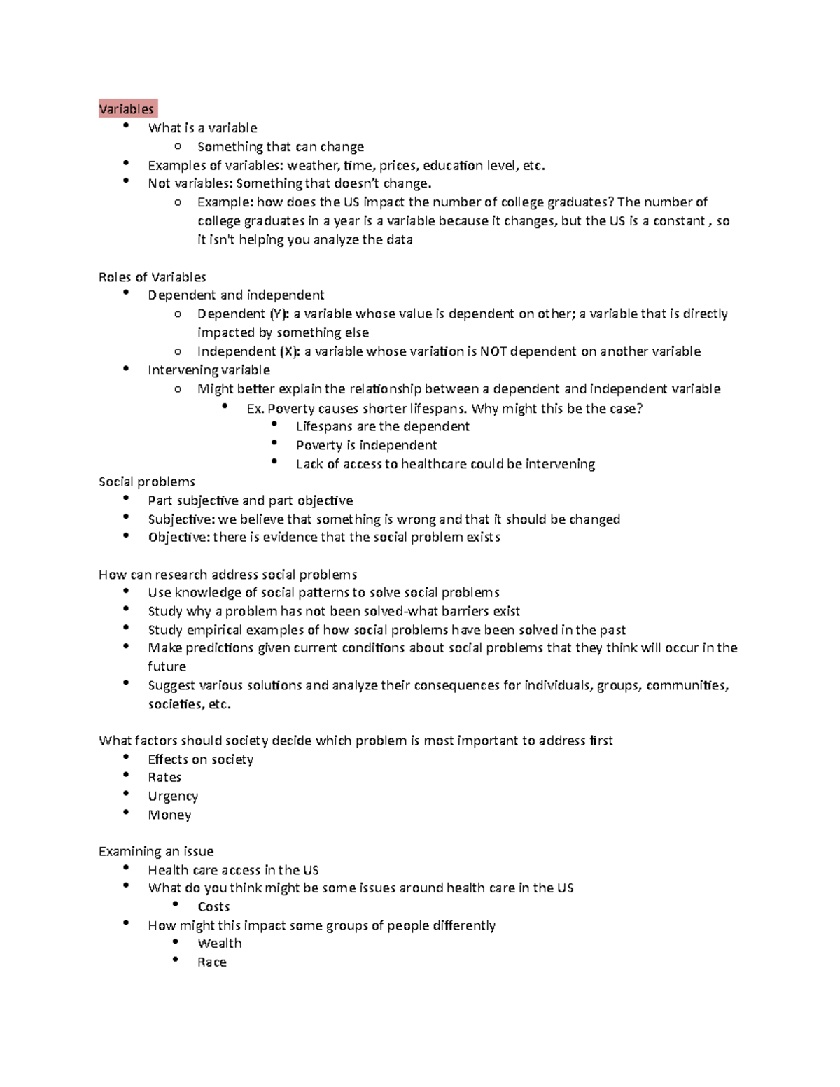 exam 1 notes- Zarit - Variables What is a variable o Something that can ...
