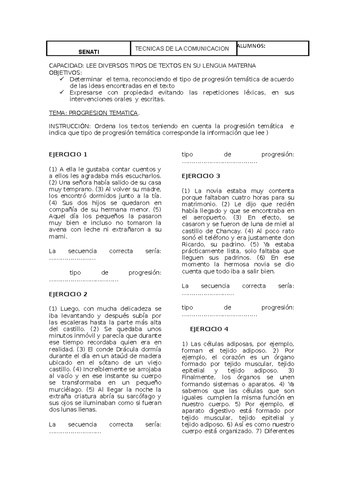Progresion Tematica Senati - SENATI TECNICAS DE LA COMUNICACION ALUMNOS: CAPACIDAD: LEE DIVERSOS ...
