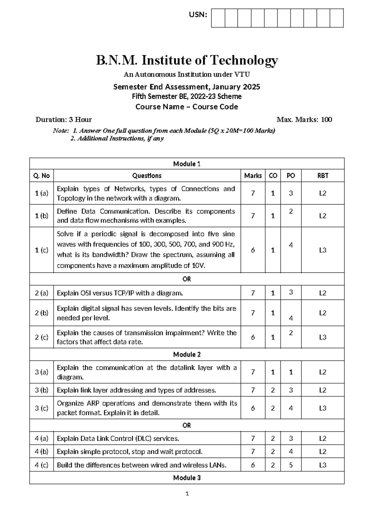 2. Question Paper Template - B.N. Institute of Technology An Autonomous ...