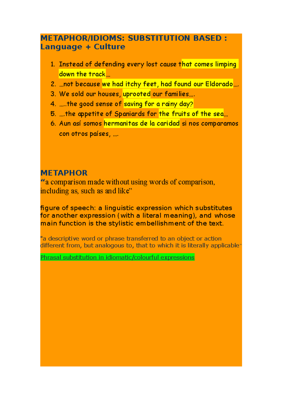 Translating Metaphor (non literary language) (1) - METAPHOR/IDIOMS ...