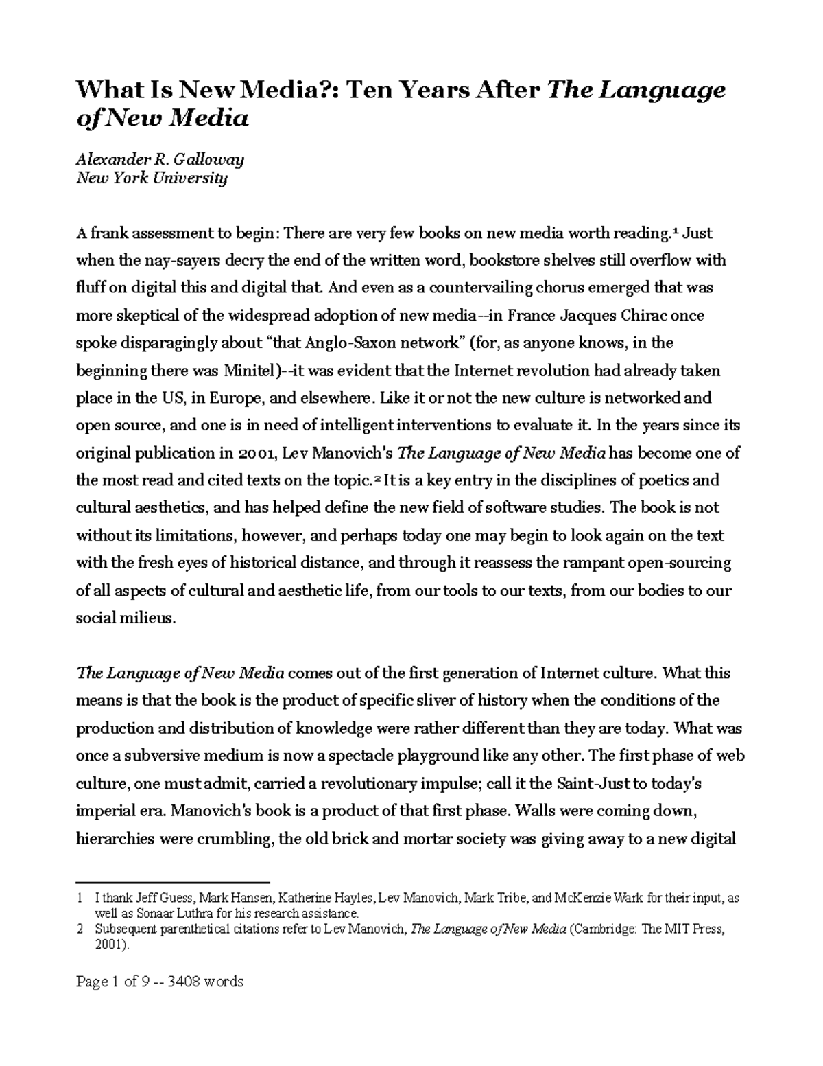 What Is New Media Ten Years After The Language - Galloway New York ...