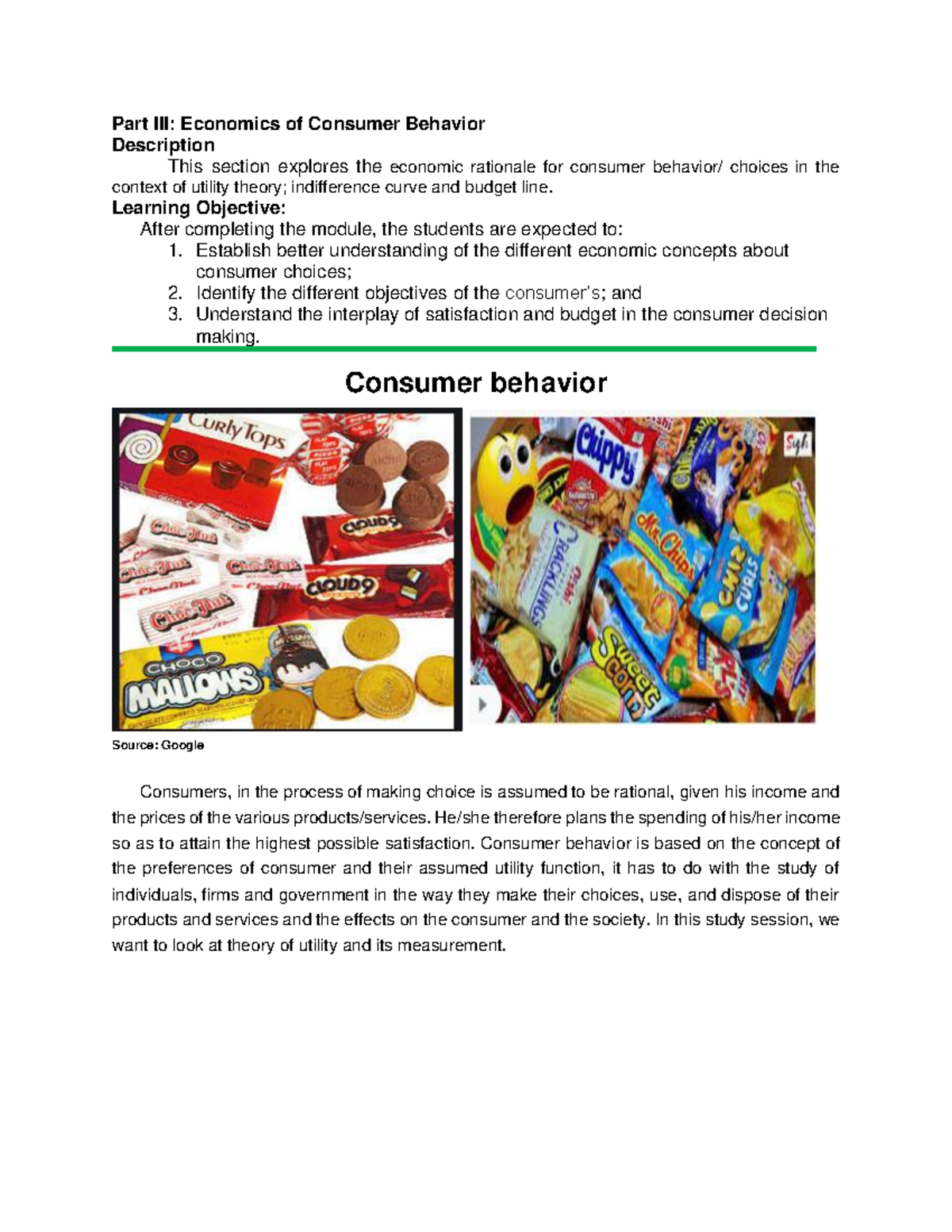 Part III Consumer Behavior 2024 - Part III: Economics of Consumer ...