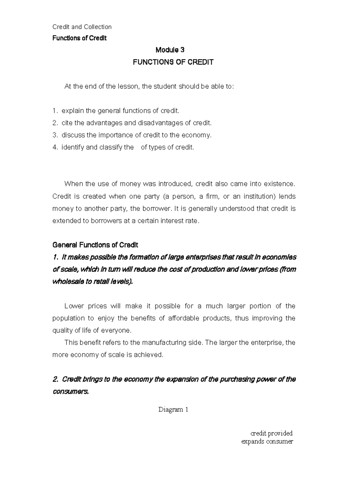 Week 3 - Functions OF Credit - Functions of Credit Module 3 FUNCTIONS ...