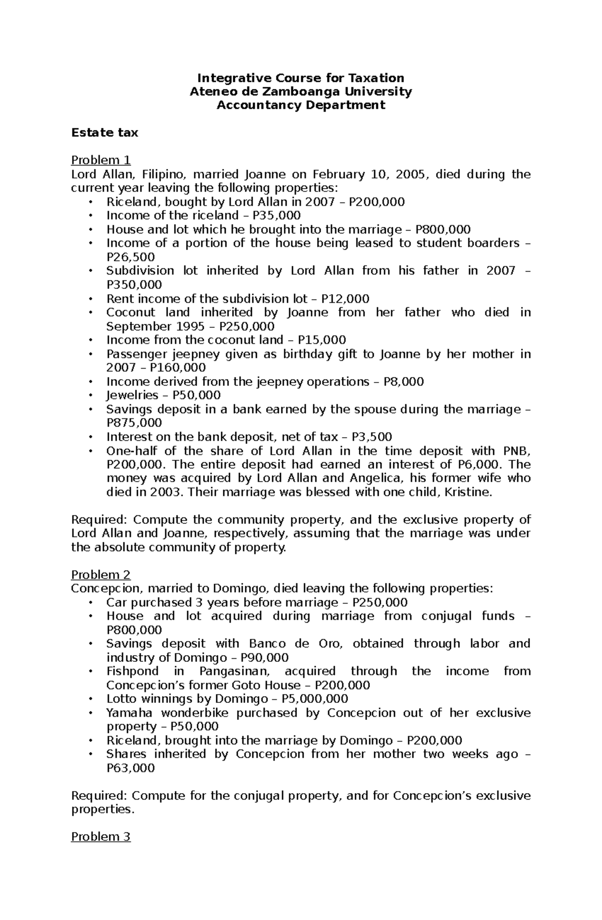 Activity Week 1-2 - Estate Tax and Property Relations - Integrative ...