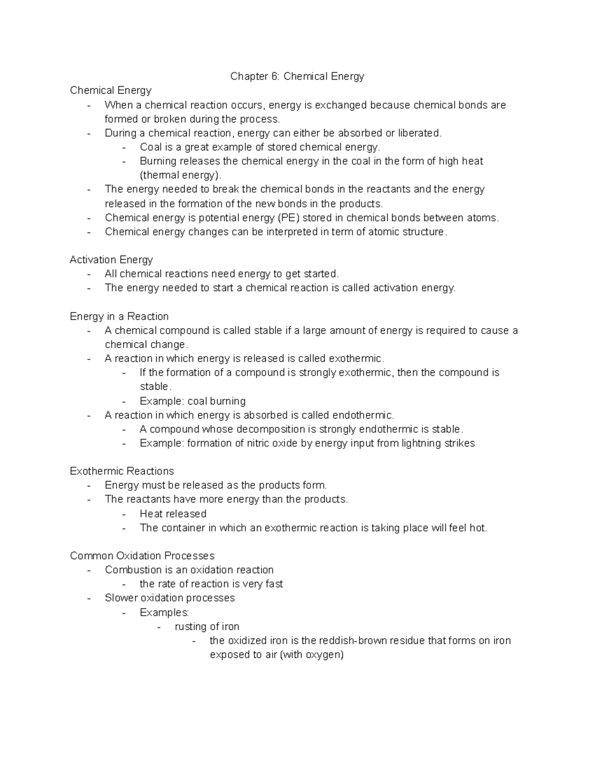 Chapter 6 Chemical Energy - Chapter 6: Chemical Energy Chemical Energy ...