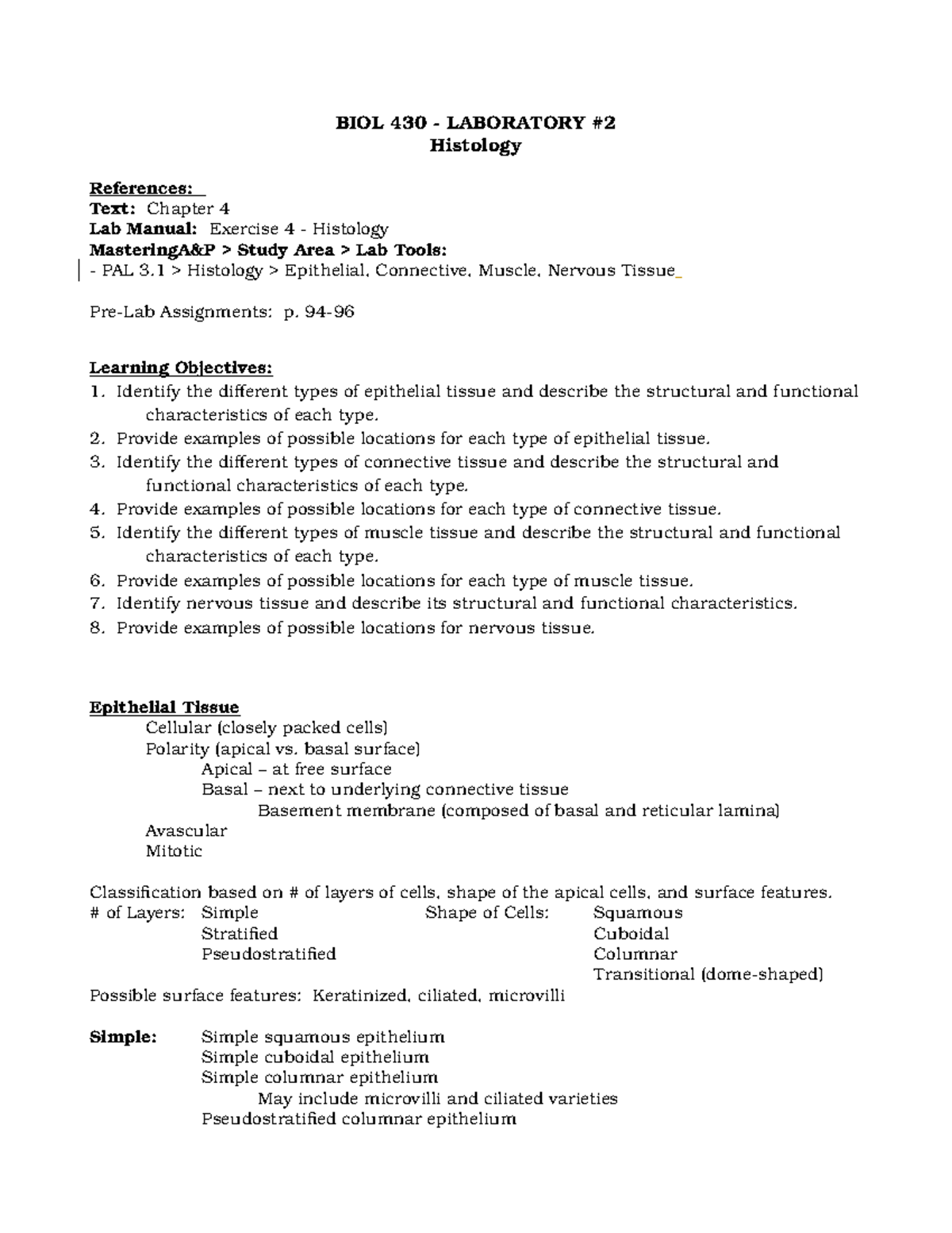 BIOL 430 - LAB #2 AT List - Lab AT List - BIOL 430 - LABORATORY ...