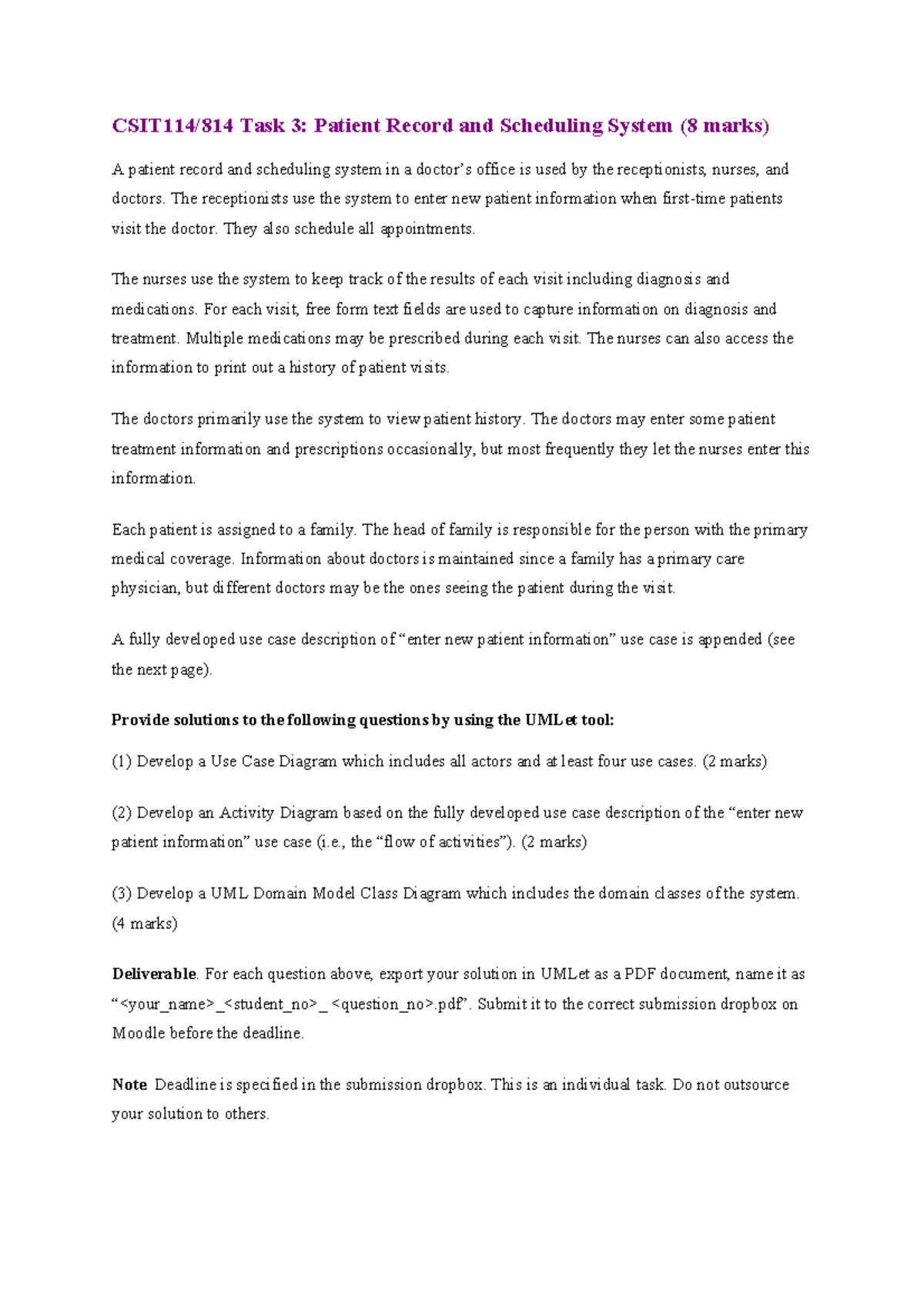 Task 3 - Patent Information System - CSIT114/814 Task 3: Patient Record ...