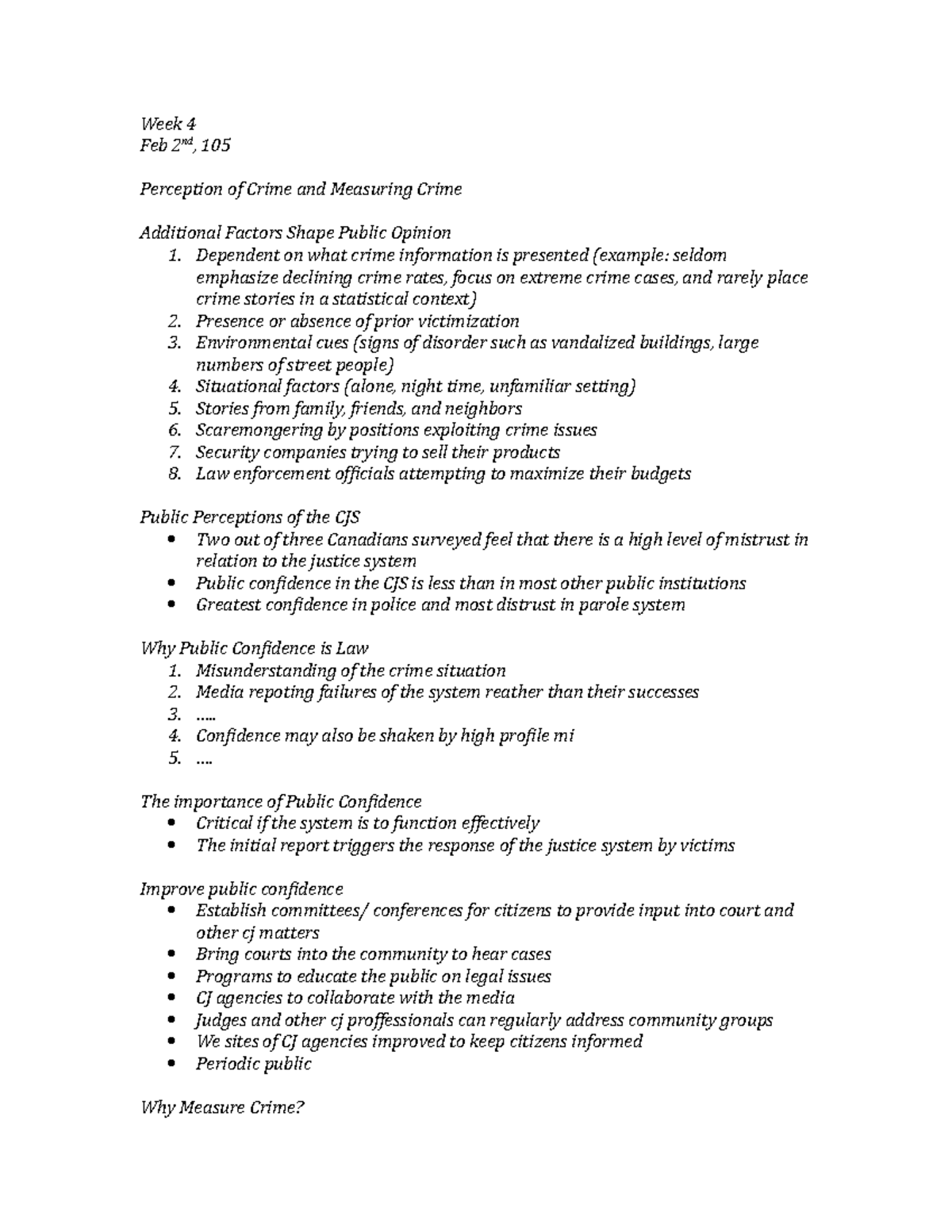 Week 4 Lecture Notes 4 Week 4 Feb 2nd 105 Perception Of Crime And Measuring Crime 6169