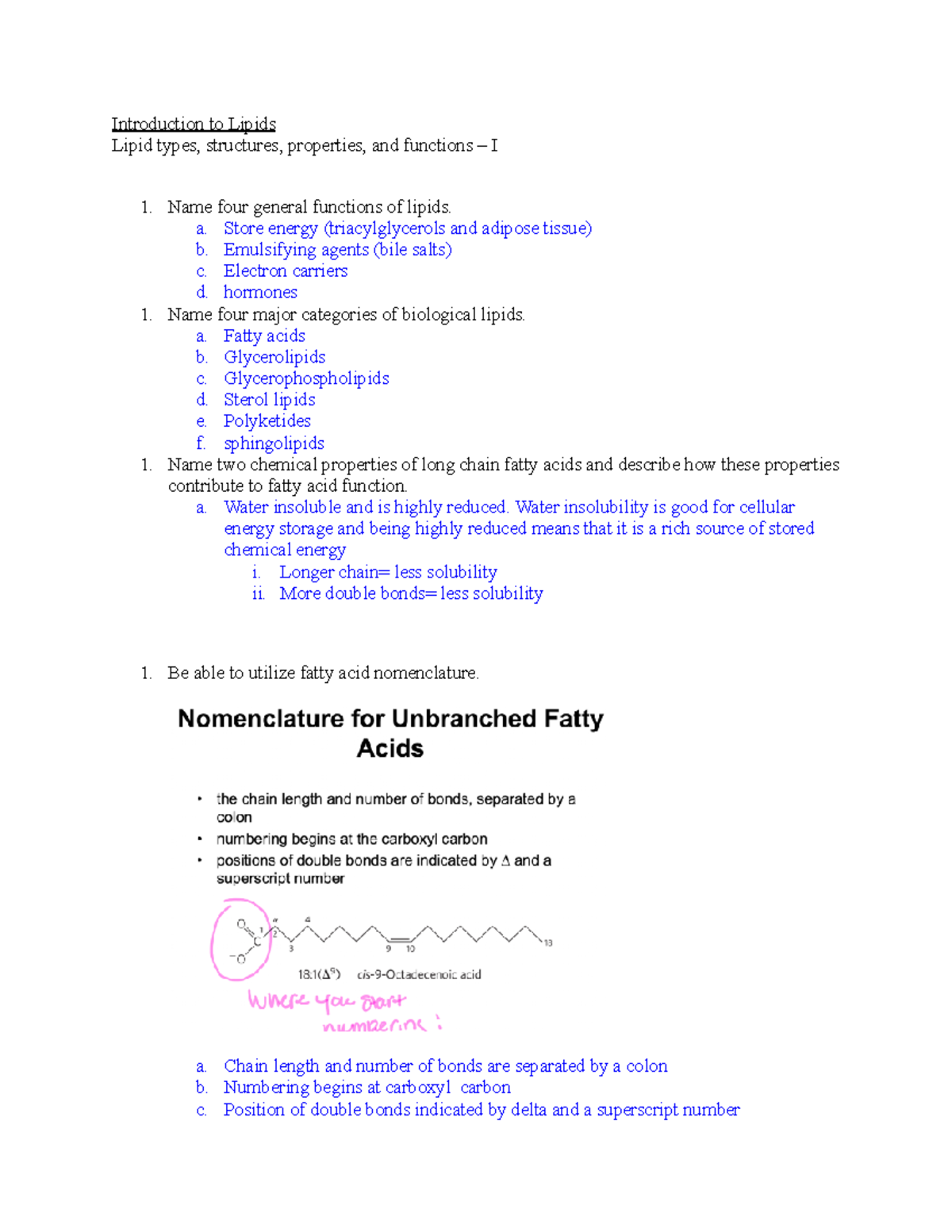Introduction to Lipids Biochemistry Questions and Notes - Introduction ...