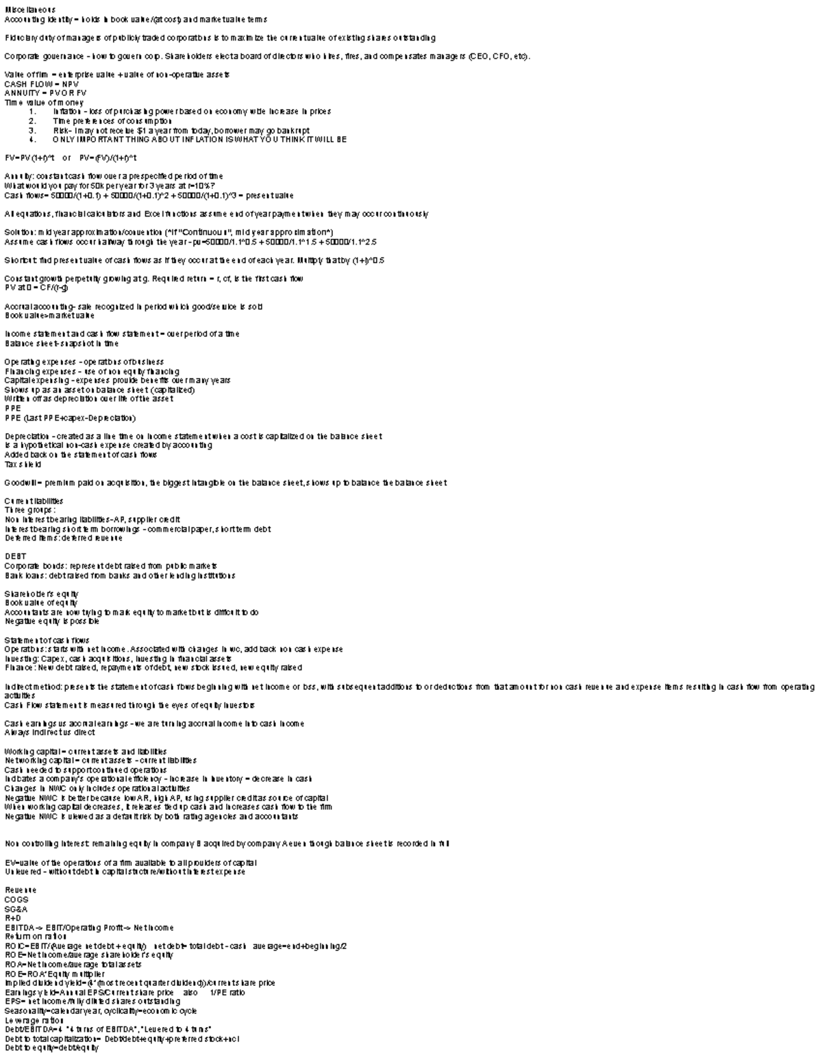 F255 Final Guide - Miscellaneous Accounting identity = holds in book ...