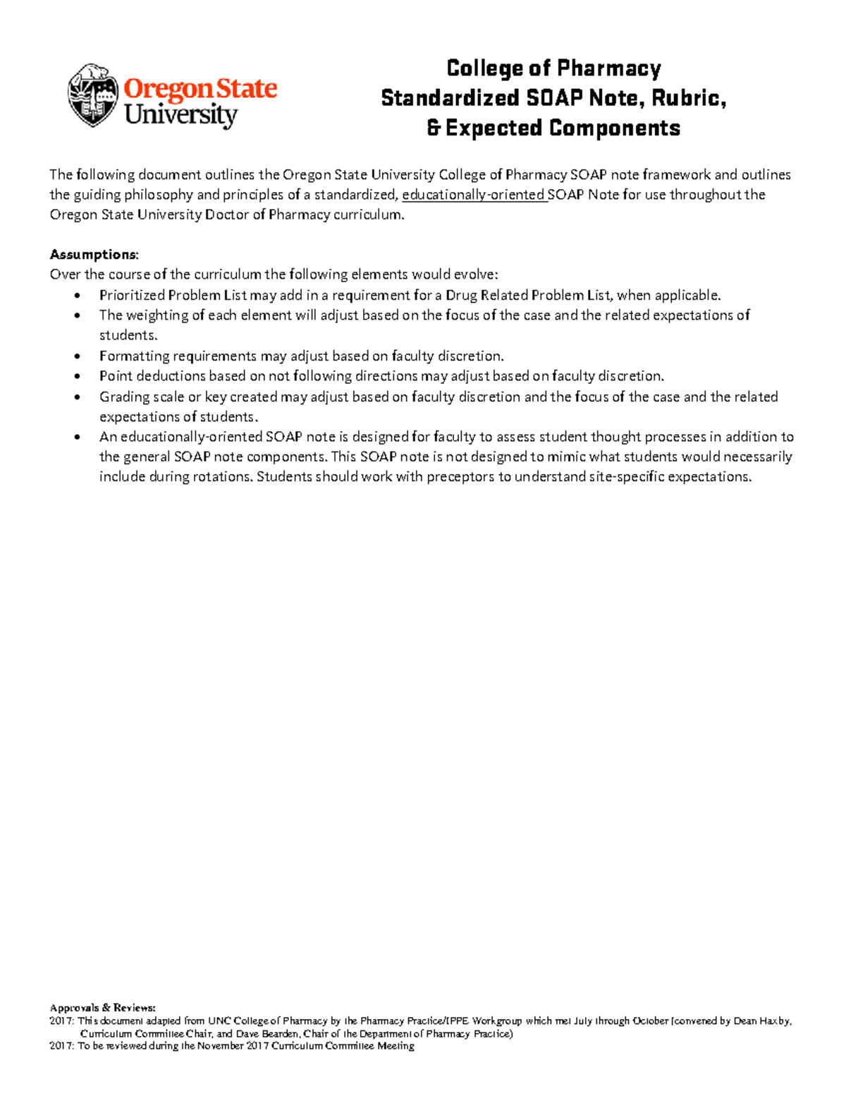 Soap rubric and components - College of Pharmacy Standardized SOAP Note ...
