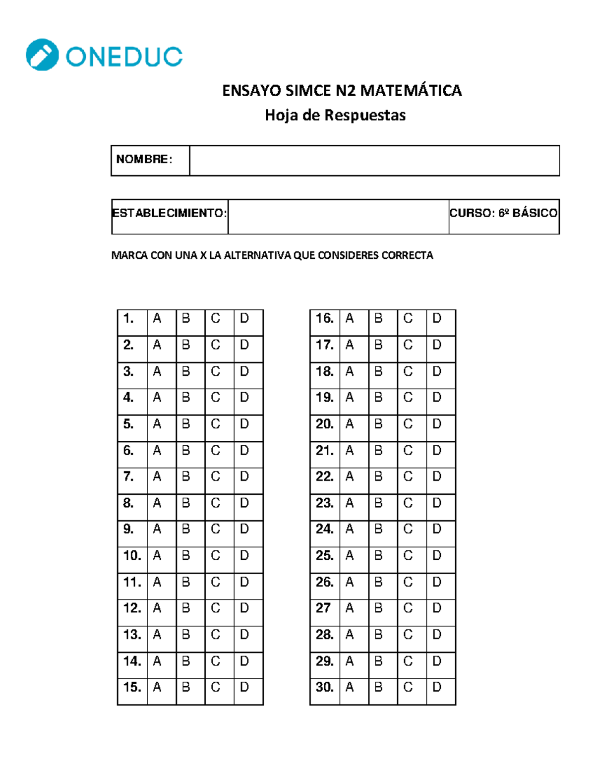 Ensayo Simce N 2 Matema TICA 6 BA SICO - ENSAYO SIMCE N2 MATEMÁTICA ...
