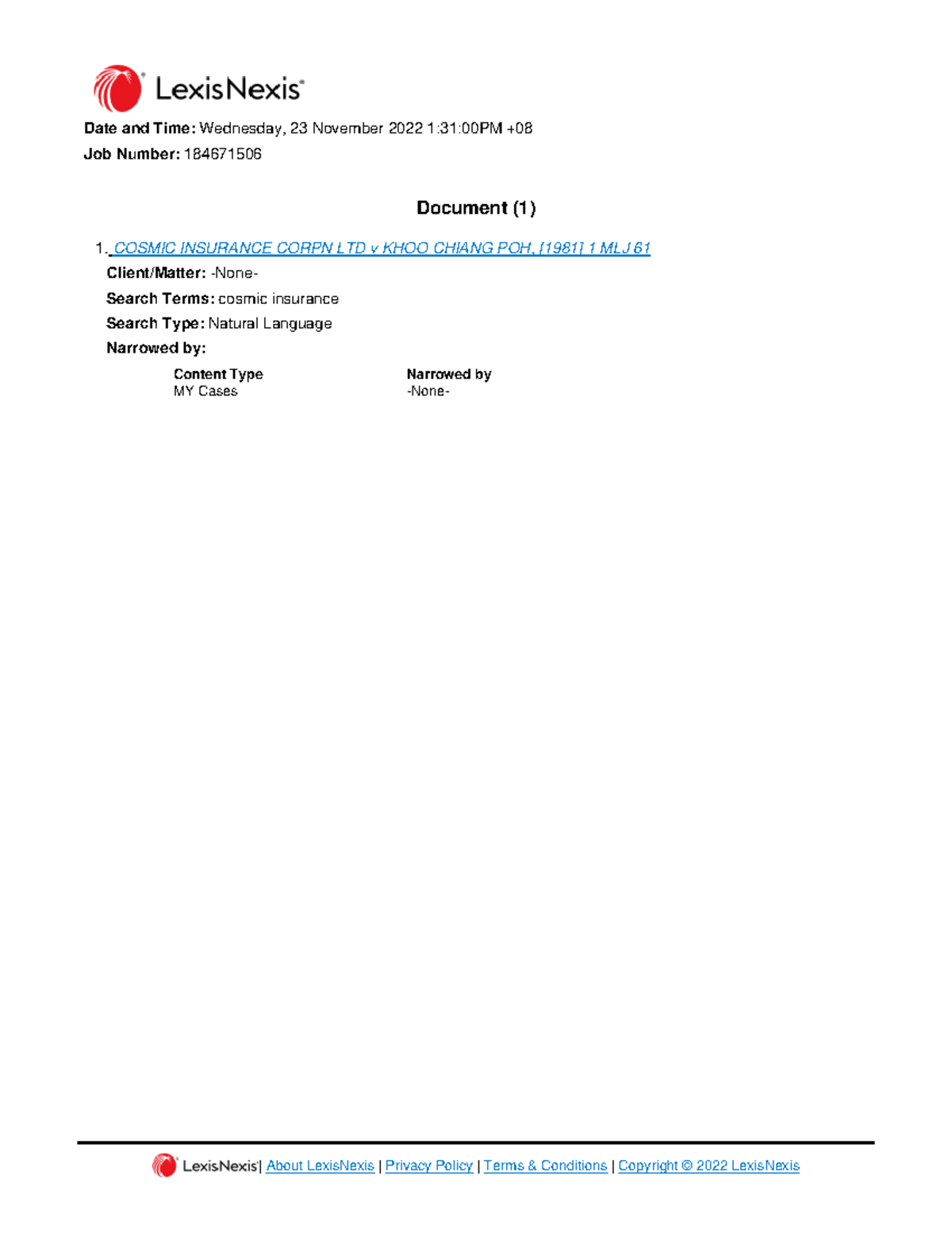 Cosmic Insurance Corpn LTD v KHOO Chiang POH, [1981] 1 - | About ...