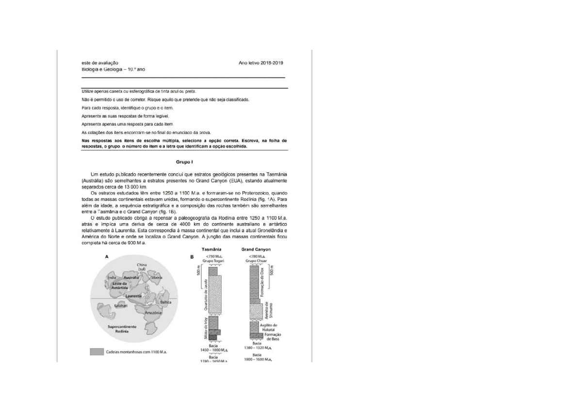 ficha de geologia - este de avaliação Ano letivo Biologia e Geologia ...