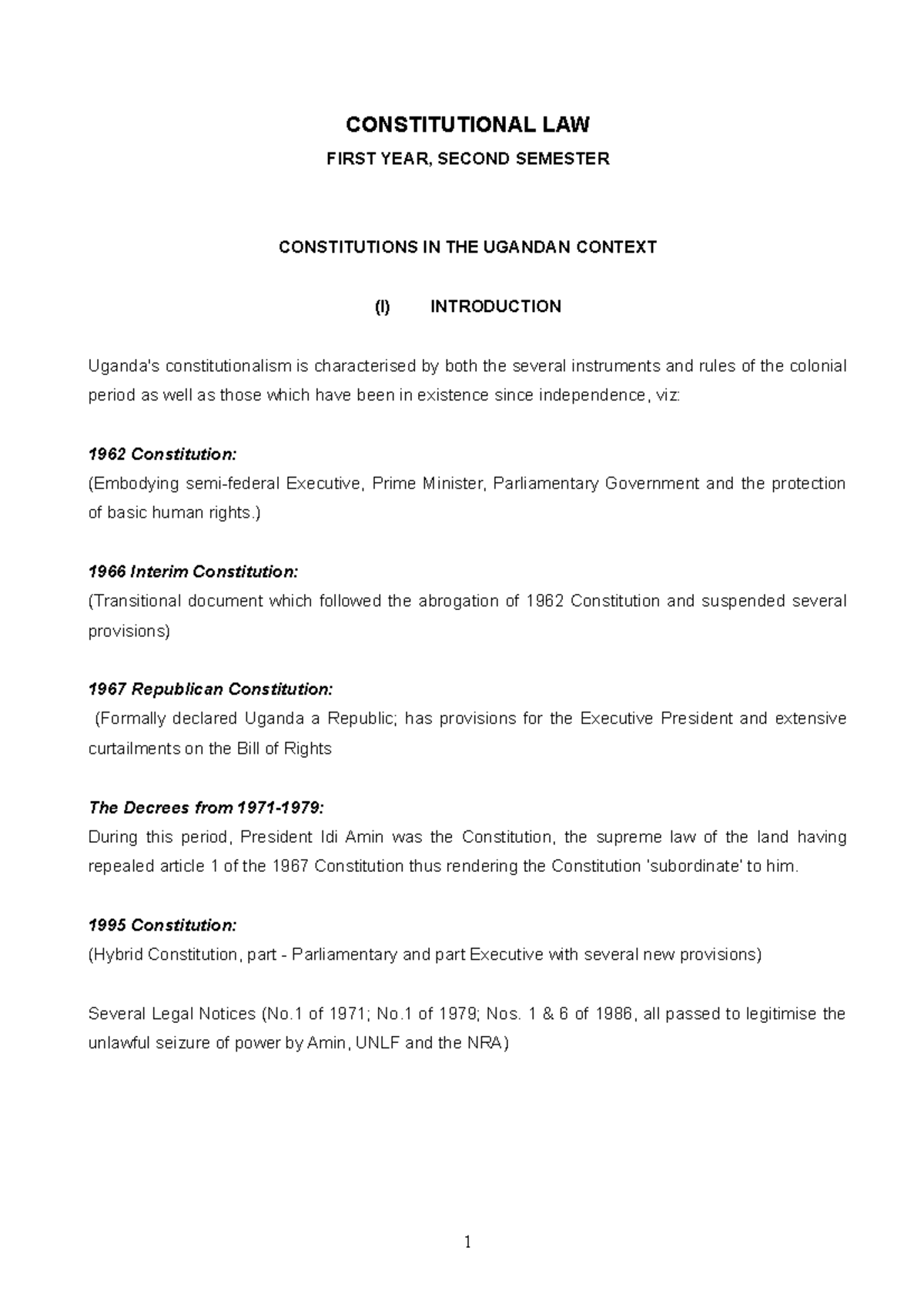 Constitutional Law Notes - CONSTITUTIONAL LAW FIRST YEAR, SECOND ...