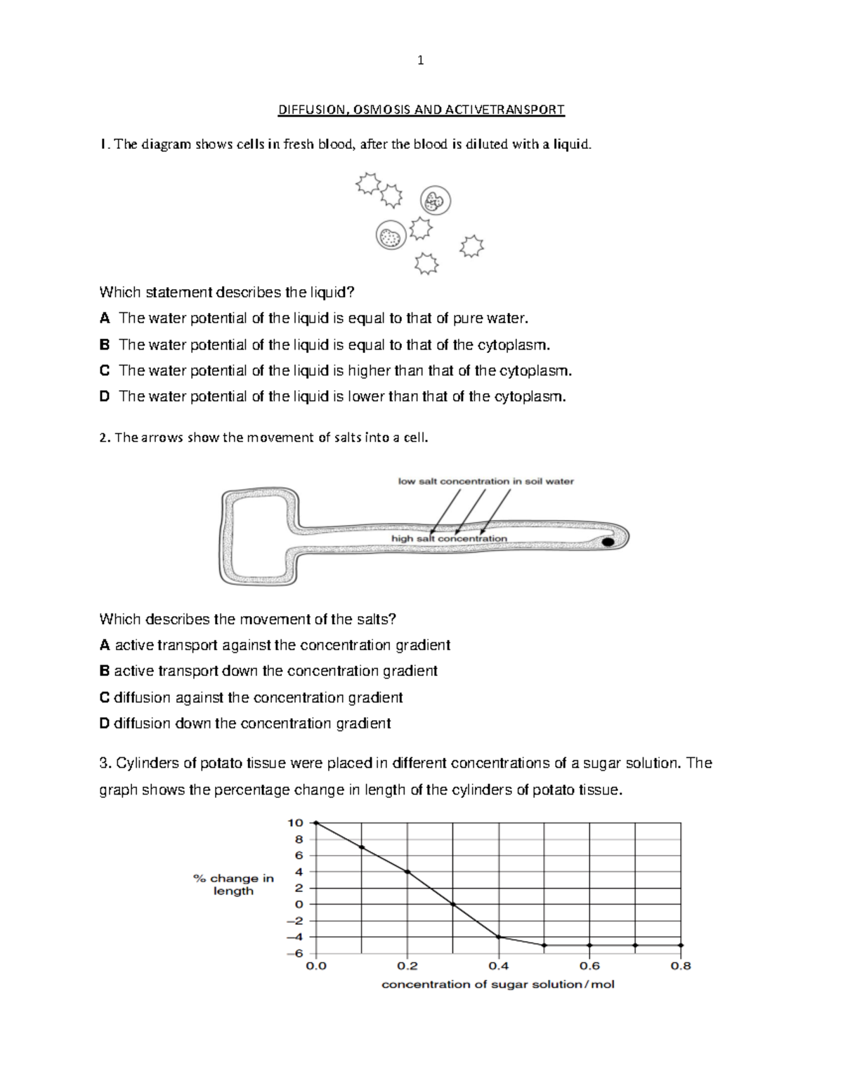 Diffusion,Osmosis and Active transport Work sheet - DIFFUSION, OSMOSIS ...