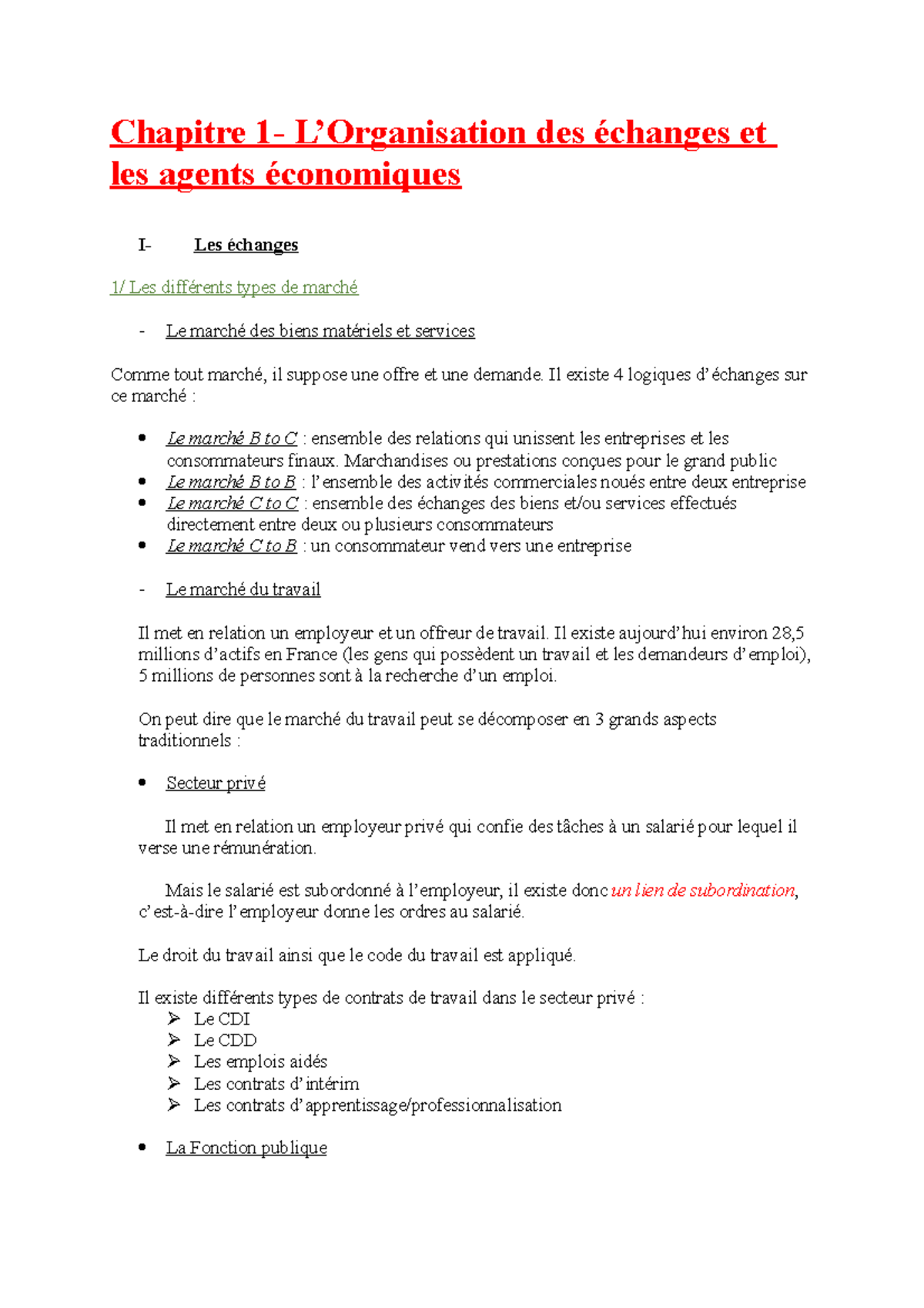 Chapitre 1 - Chapitre 1- L’Organisation des échanges et les agents ...