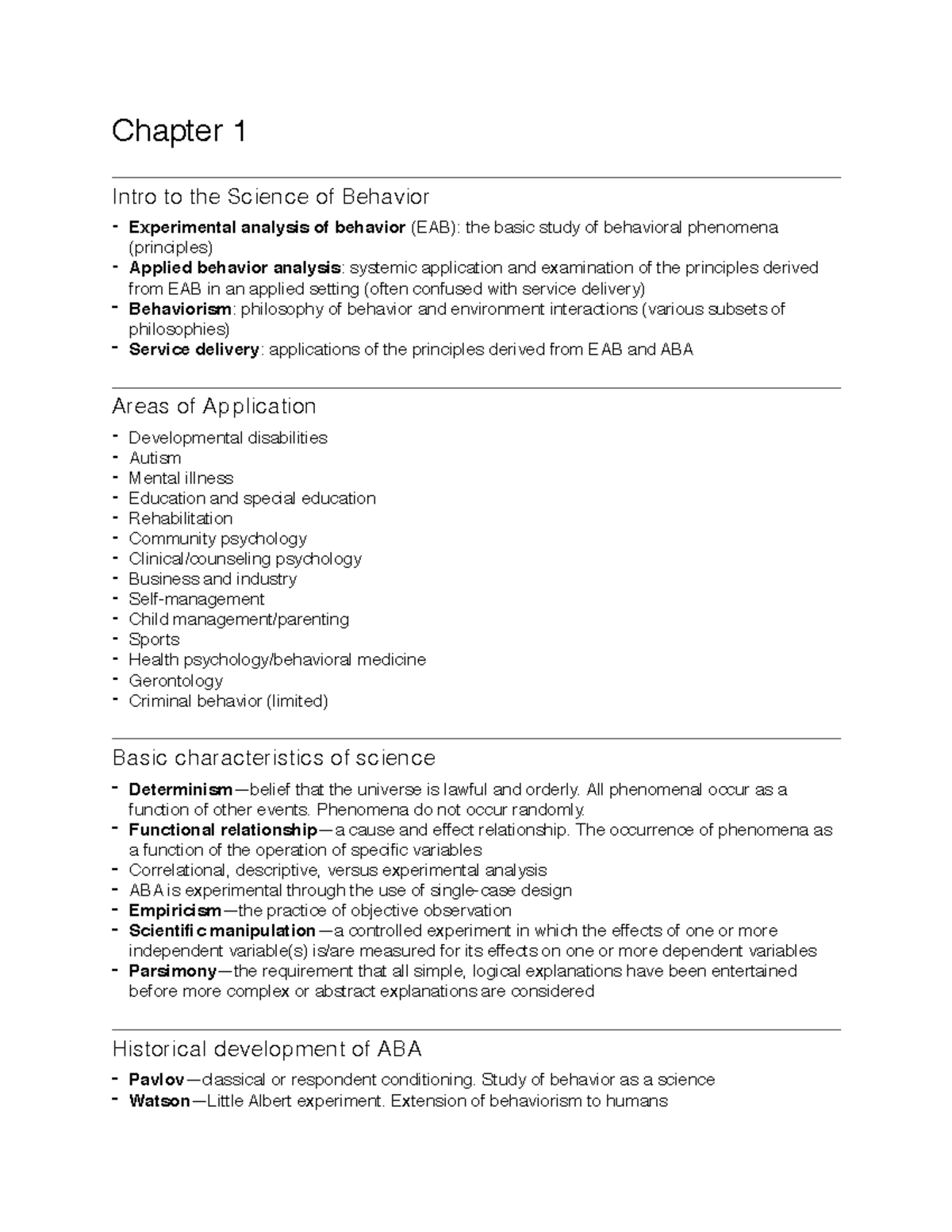 ABA Chapter 1 - Chapter 1 Intro to the Science of Behavior Experimental ...