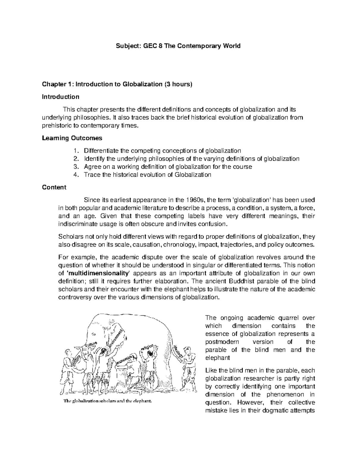 GEC 8 The Contemporary World - Subject: GEC 8 The Contemporary World Chapter 1: Introduction to ...