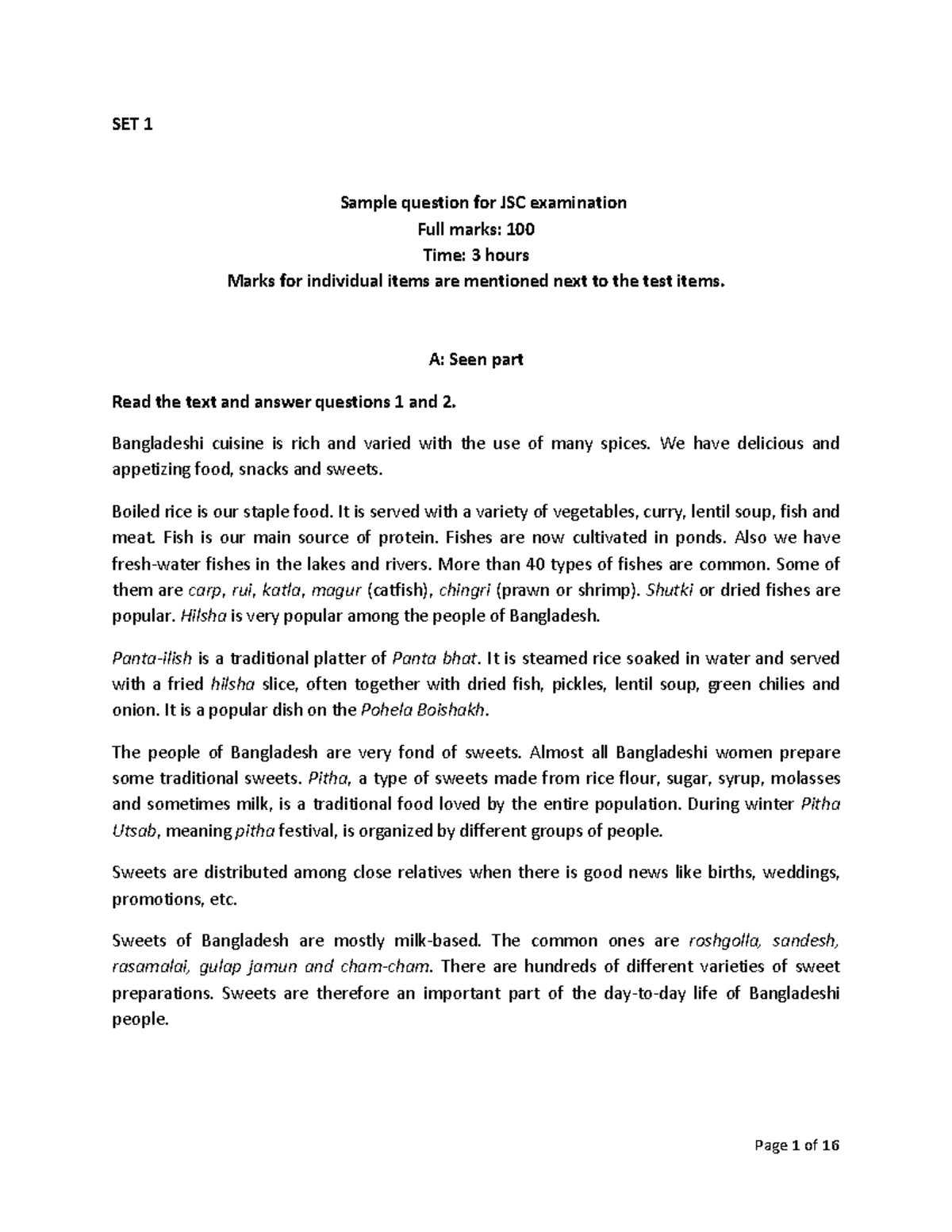 English - Sample Question for JSC - SET 1 Sample question for JSC ...