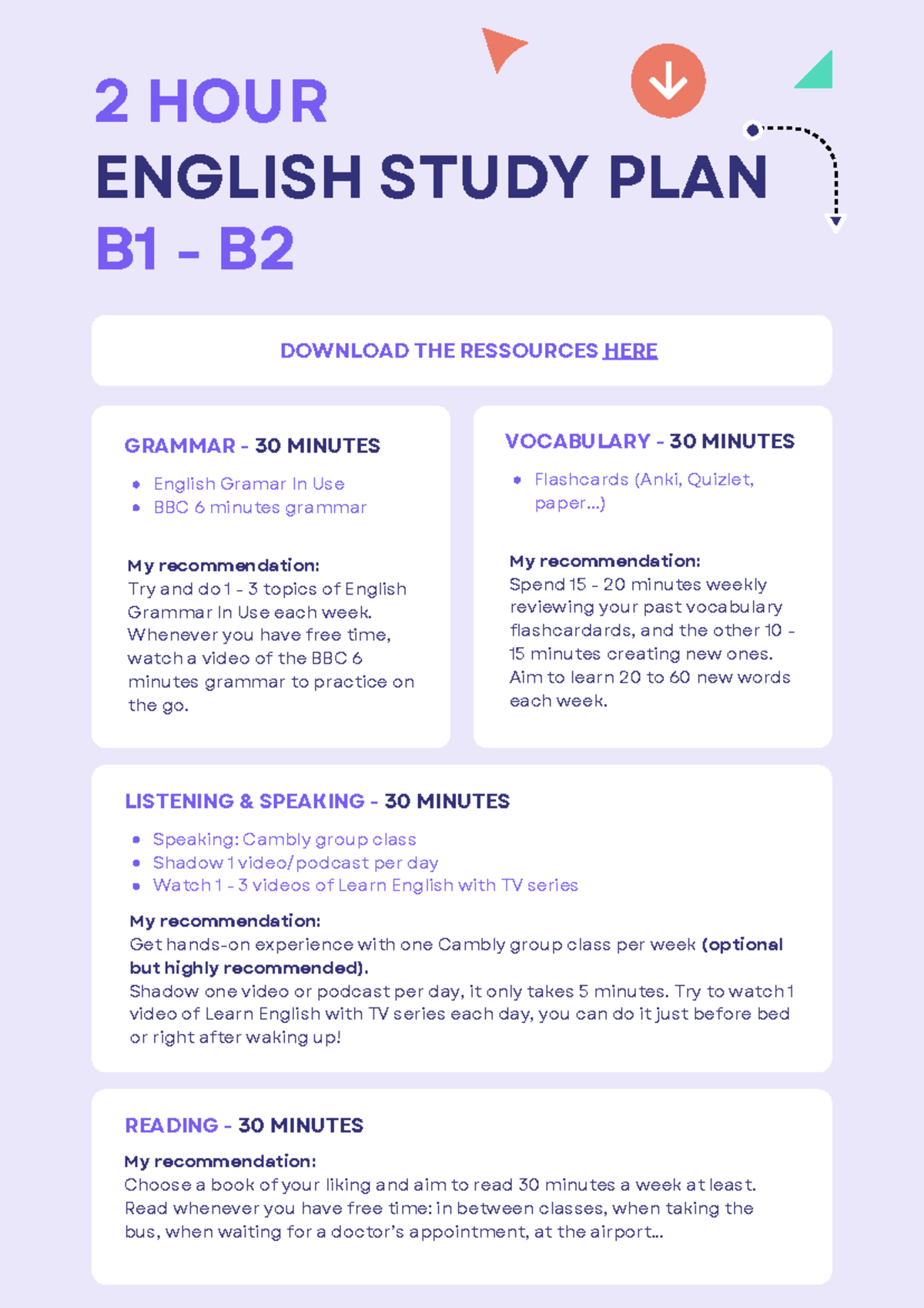 PLAN DE Estudio - Intermedio - 2 HOUR ENGLISH STUDY PLAN GRAMMAR - 30 ...