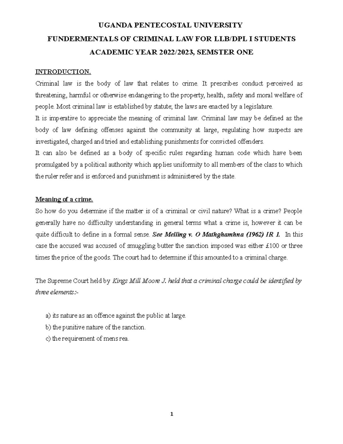 Fundamentals OF Criminal LAW Notes - Criminal law - Studocu