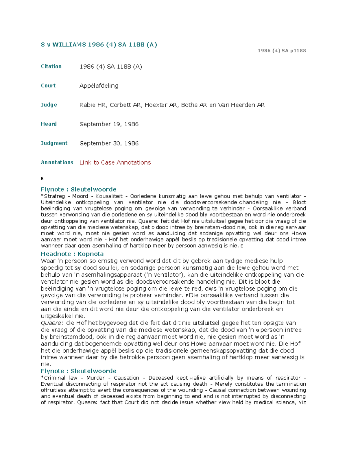 S v Williams 1986 English - S v WILLIAMS 1986 (4) SA 1188 (A) 1986 (4 ...