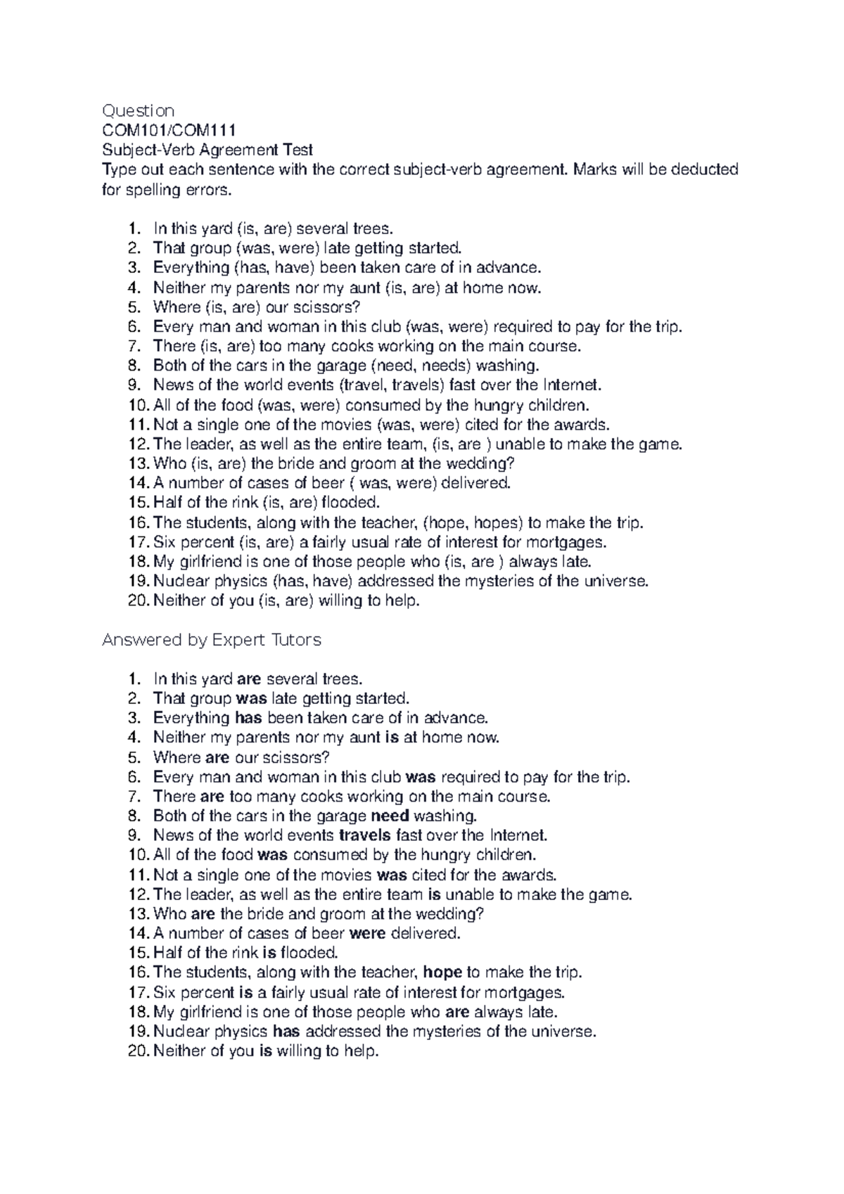 COM111 Week11 sample answers - Question COM101/COM Subject-Verb ...