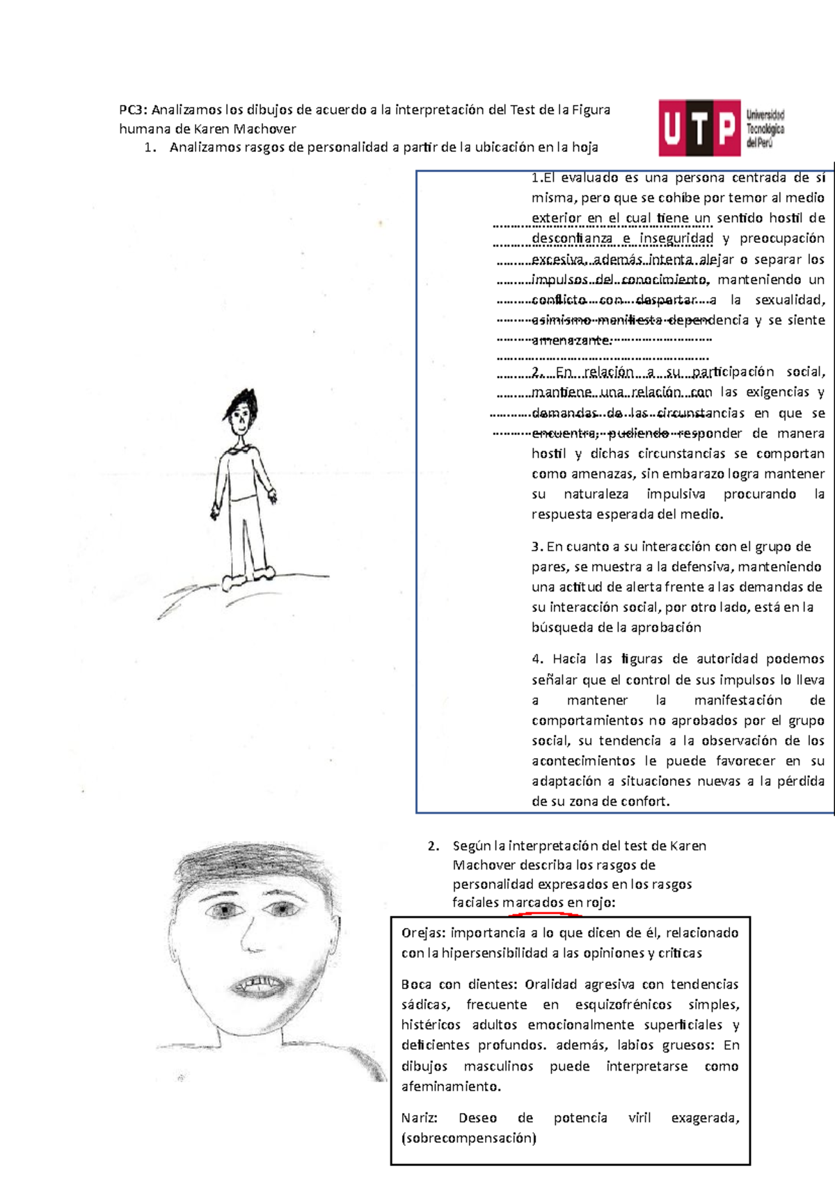 Pc3 pruebas psicológicas 1 - PC3: Analizamos los dibujos de acuerdo a ...