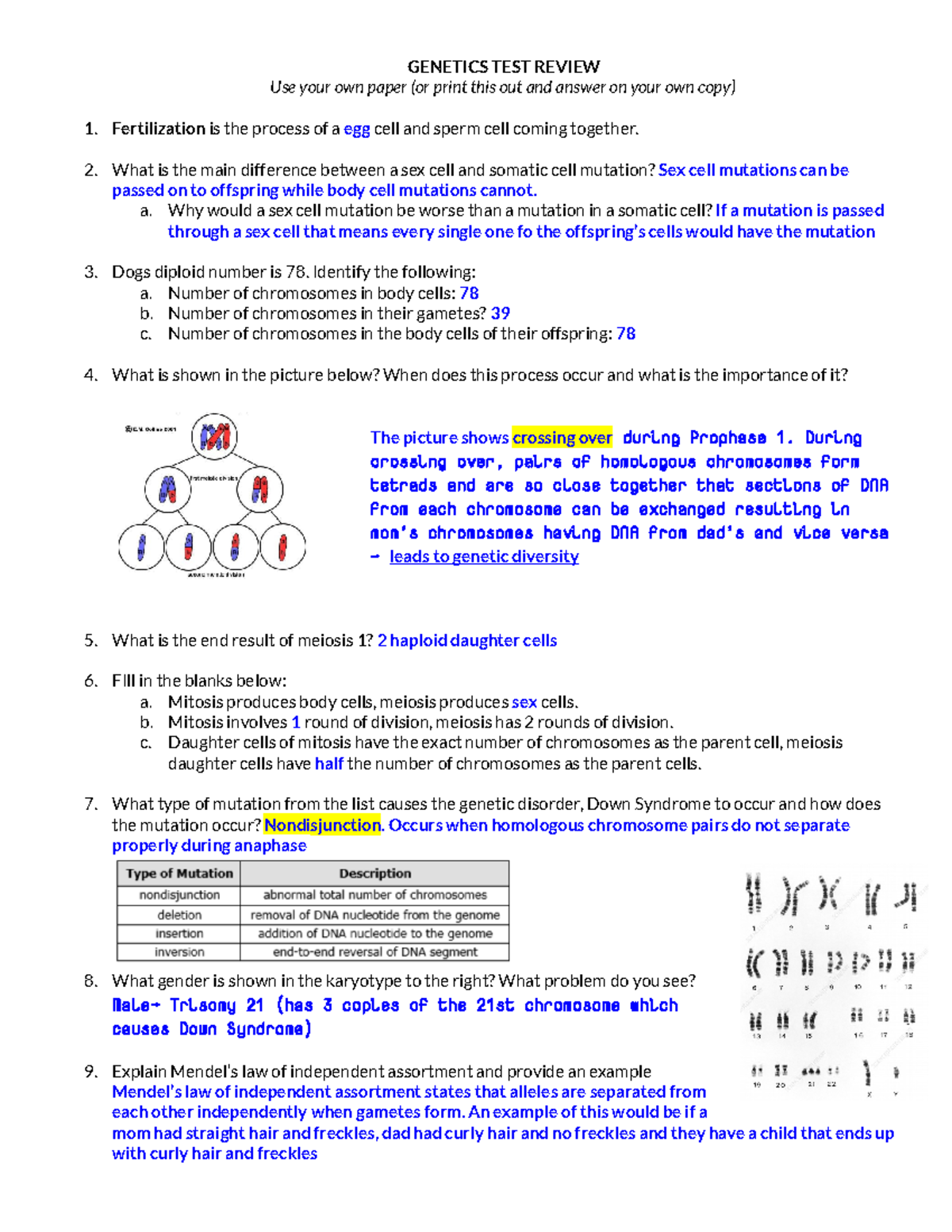 Intro to Genetics practice Test Review - biological Science cp-AK ...