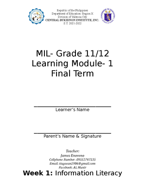 MIL-M1 - MODULES - Module 1 for Media Information Literacy First ...