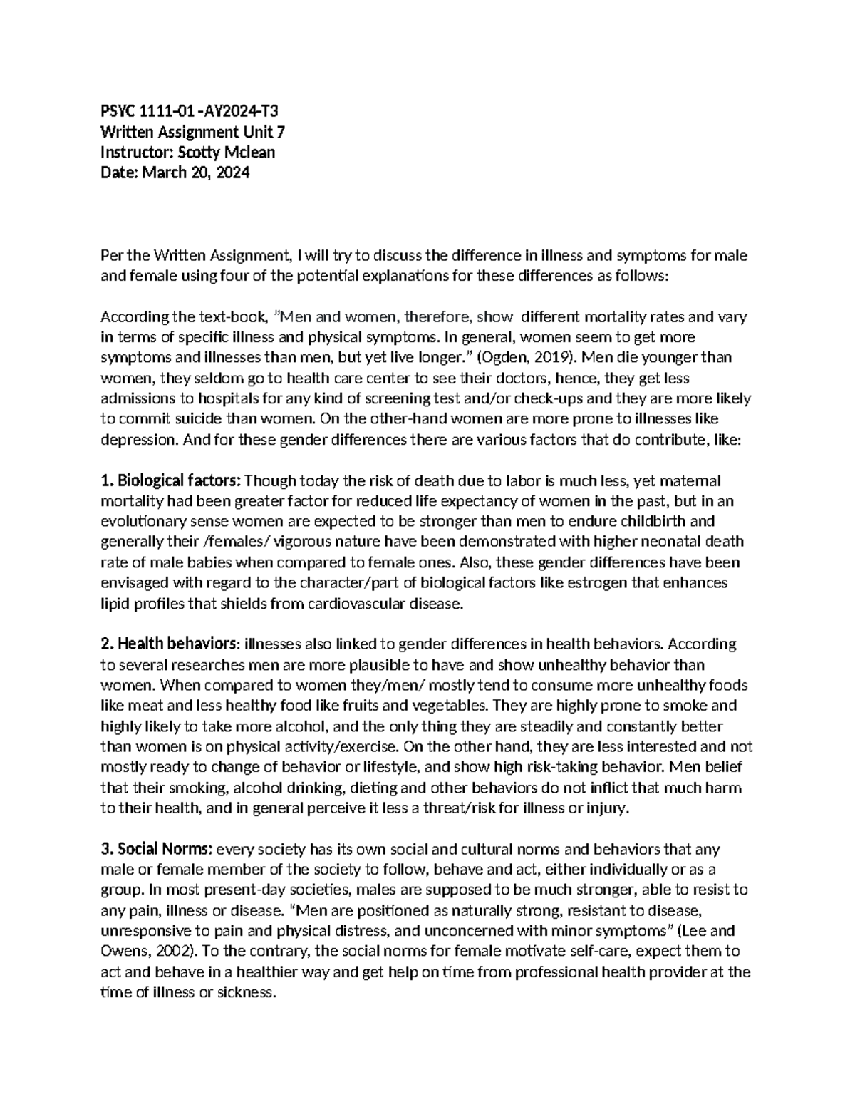 PSYC 1111. Written Assignment Unit Seven - PSYC 1111-01 -AY2024-T Written Assignment Unit 7 ...