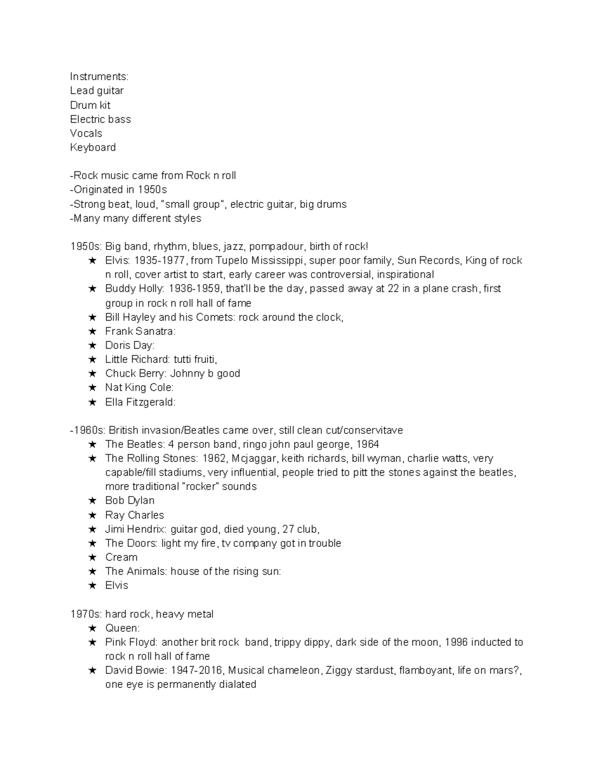 Rock genre notes - Instruments: Lead guitar Drum kit Electric bass ...