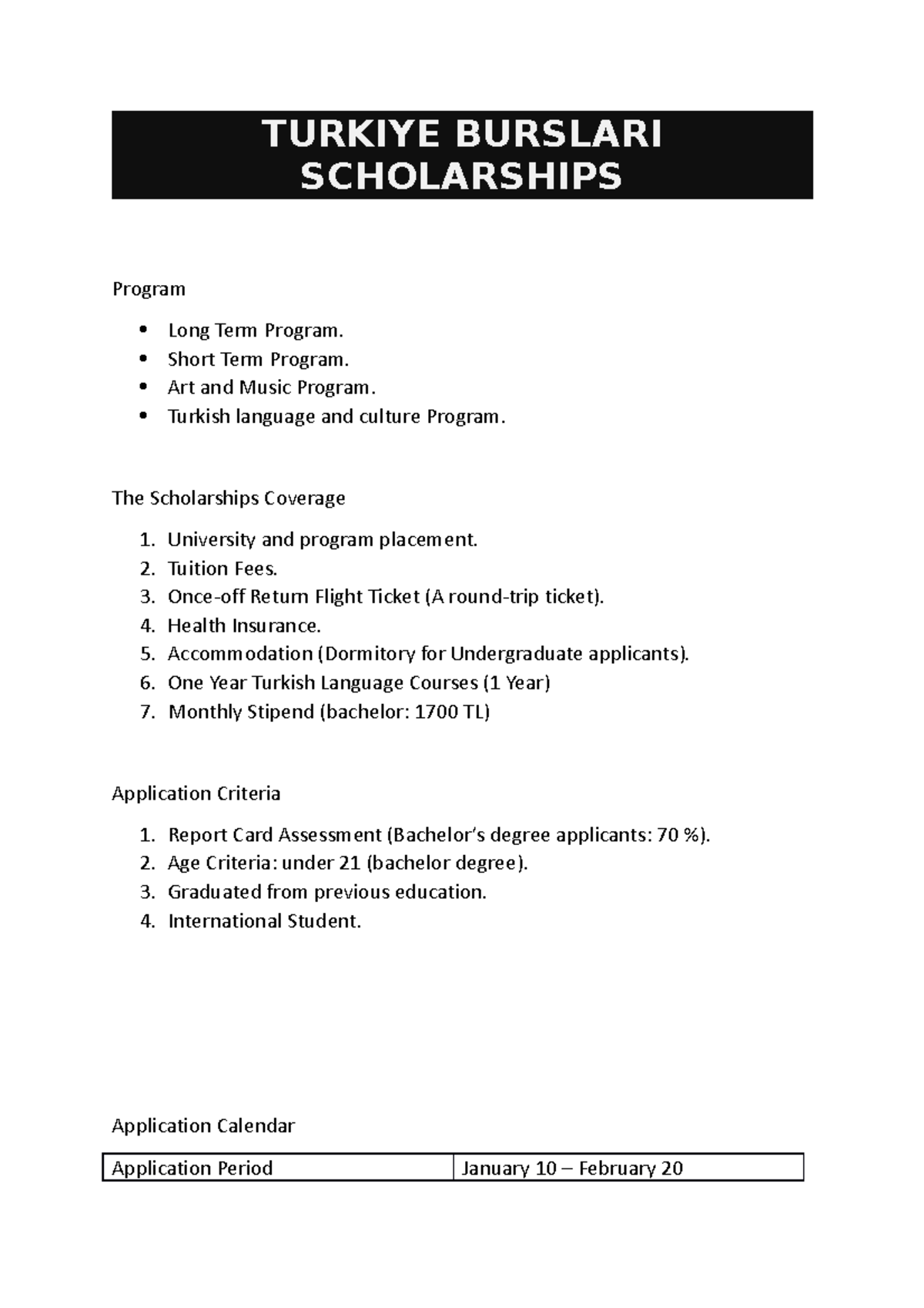 Turkiye Burslari Scholarships - TURKIYE BURSLARI SCHOLARSHIPS Program ...