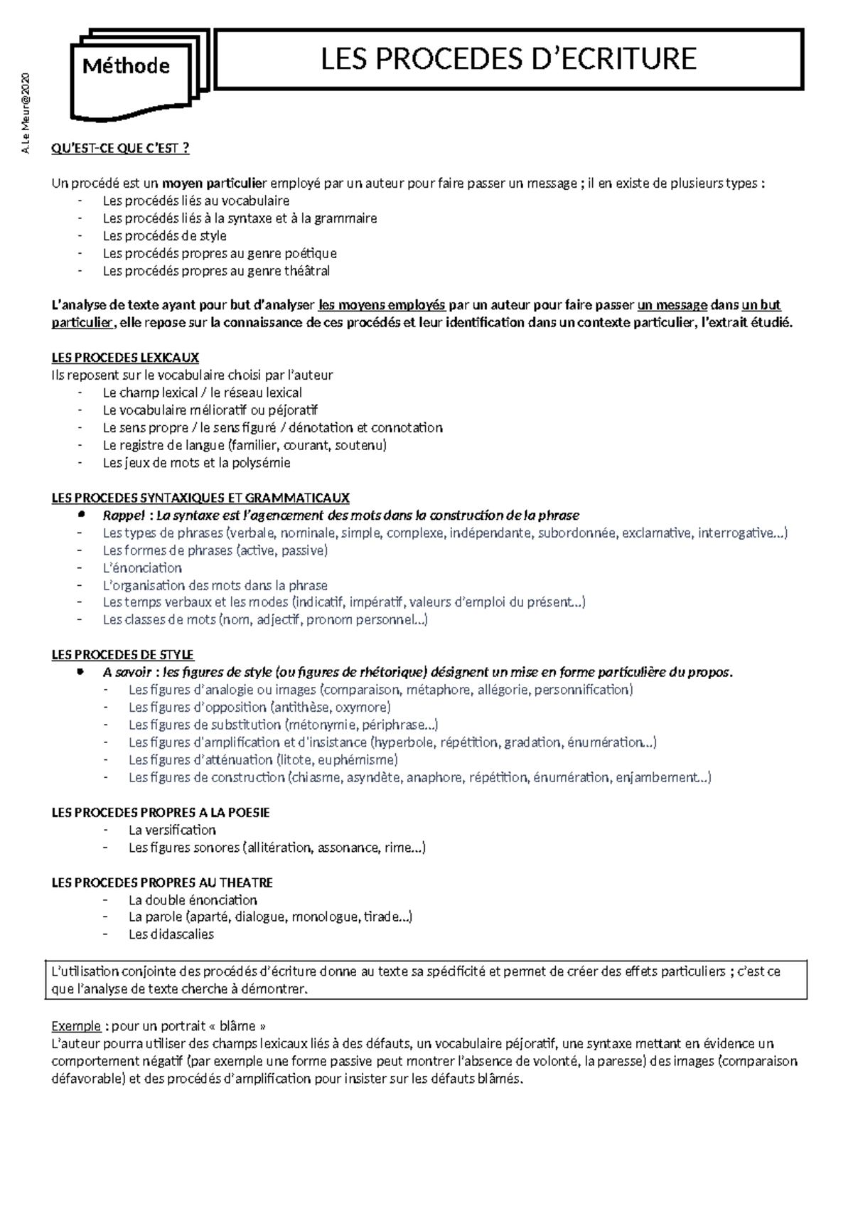 Fiche Procedes D Ecriture 1 - QU’EST-CE QUE C’EST? Un procédé est un ...