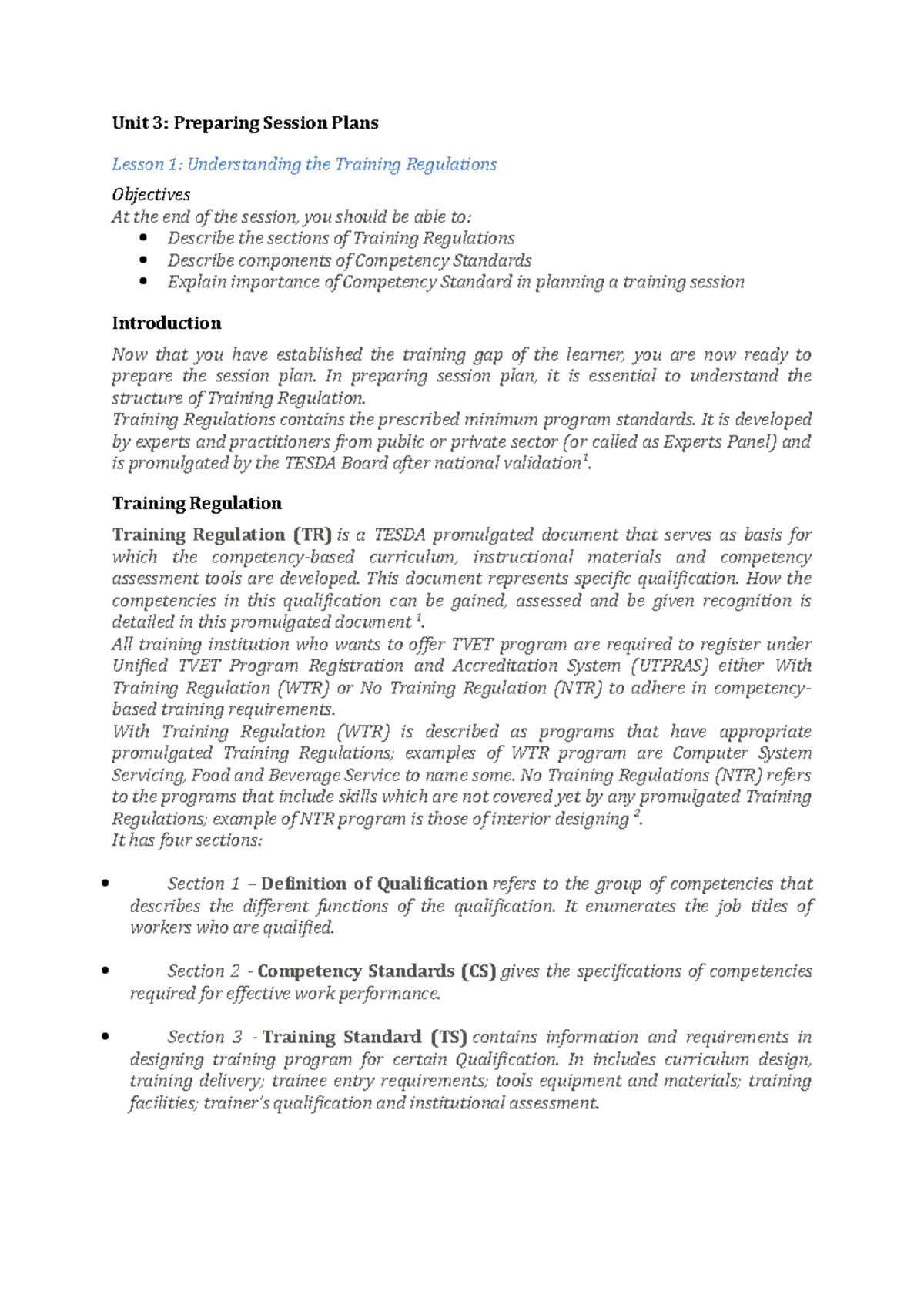 Unit-3 - wow - Unit 3: Preparing Session Plans Lesson 1: Understanding ...