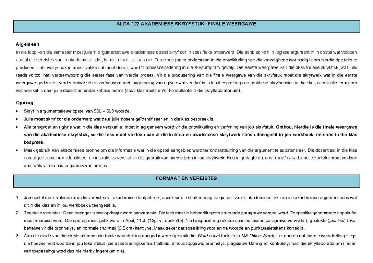 ALDA 122 Akademiese skryfstuk Finale weergawe 2019 - ALDA 122 ...
