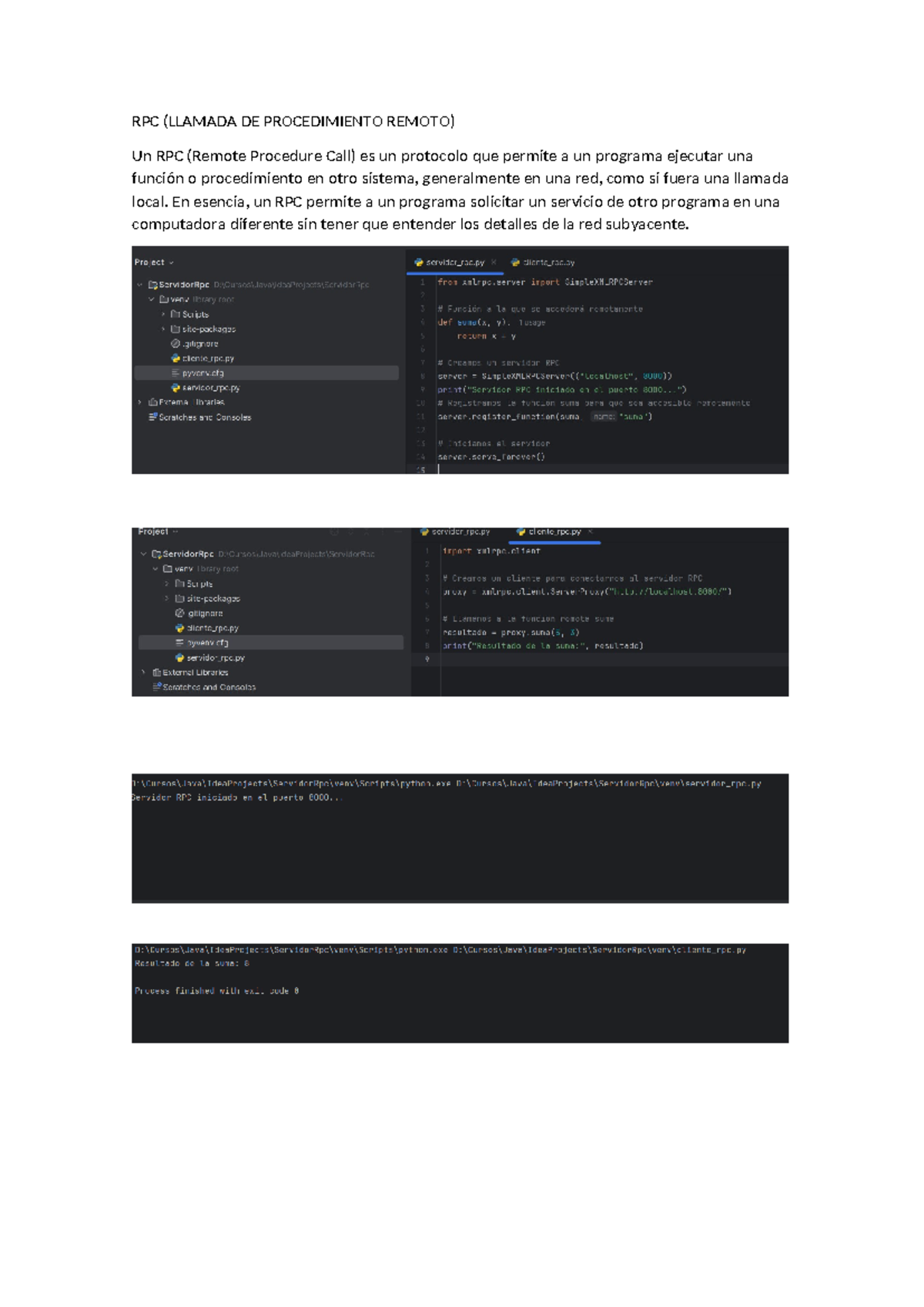 RPC - homework - RPC (LLAMADA DE PROCEDIMIENTO REMOTO) Un RPC (Remote ...